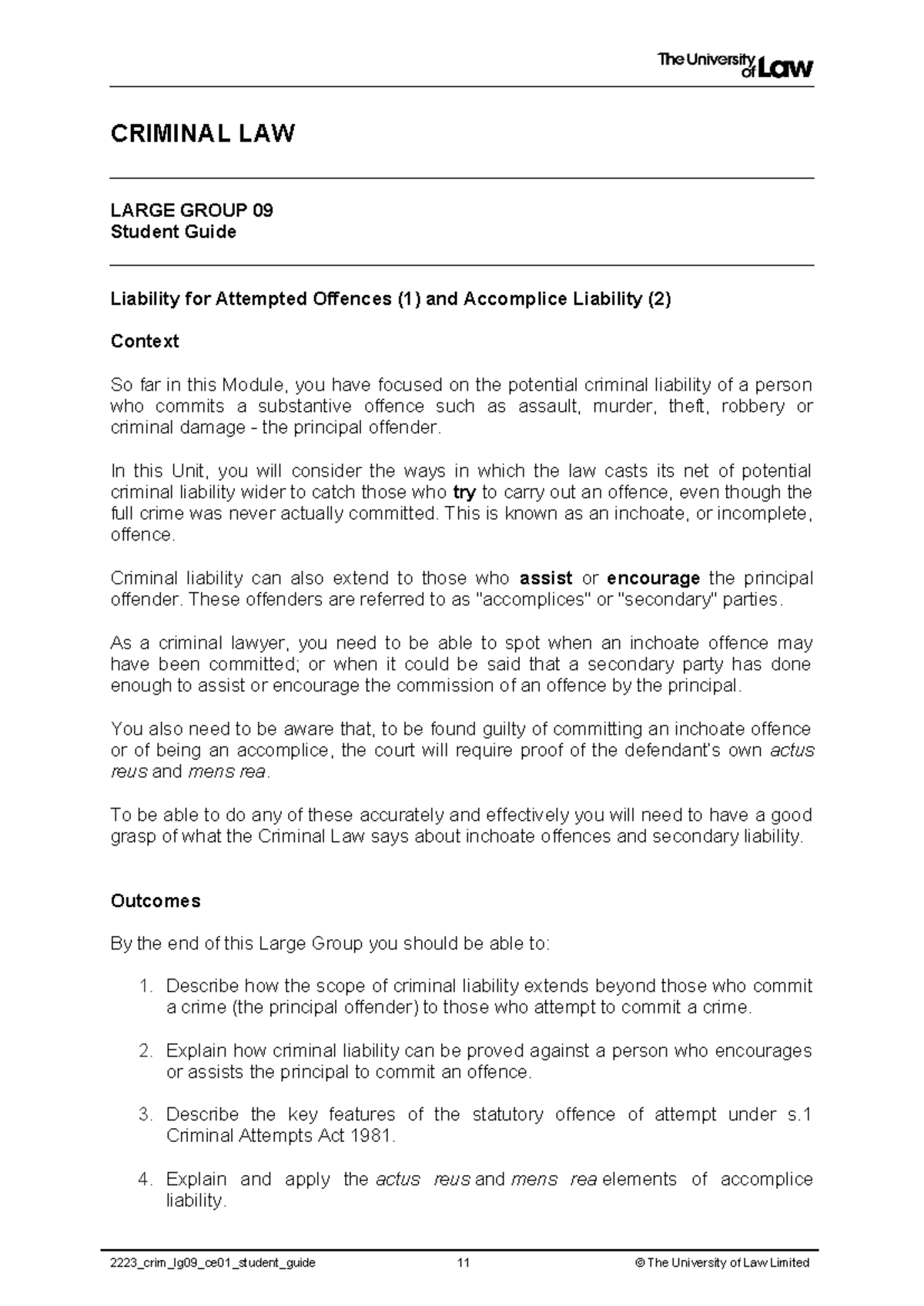 Criminal LG9 Studentguide - CRIMINAL LAW LARGE GROUP 09 Student Guide ...