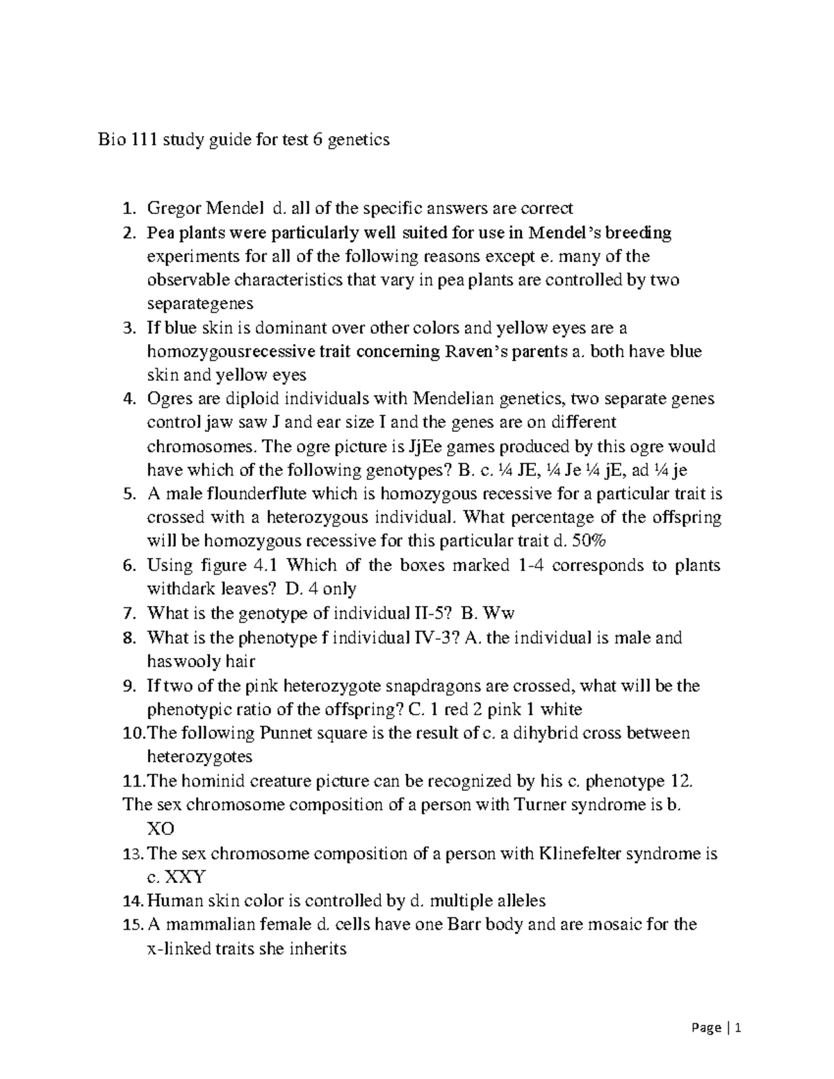 Bio 111 study guide for test 6 genetics - Bio 111 study guide for test ...