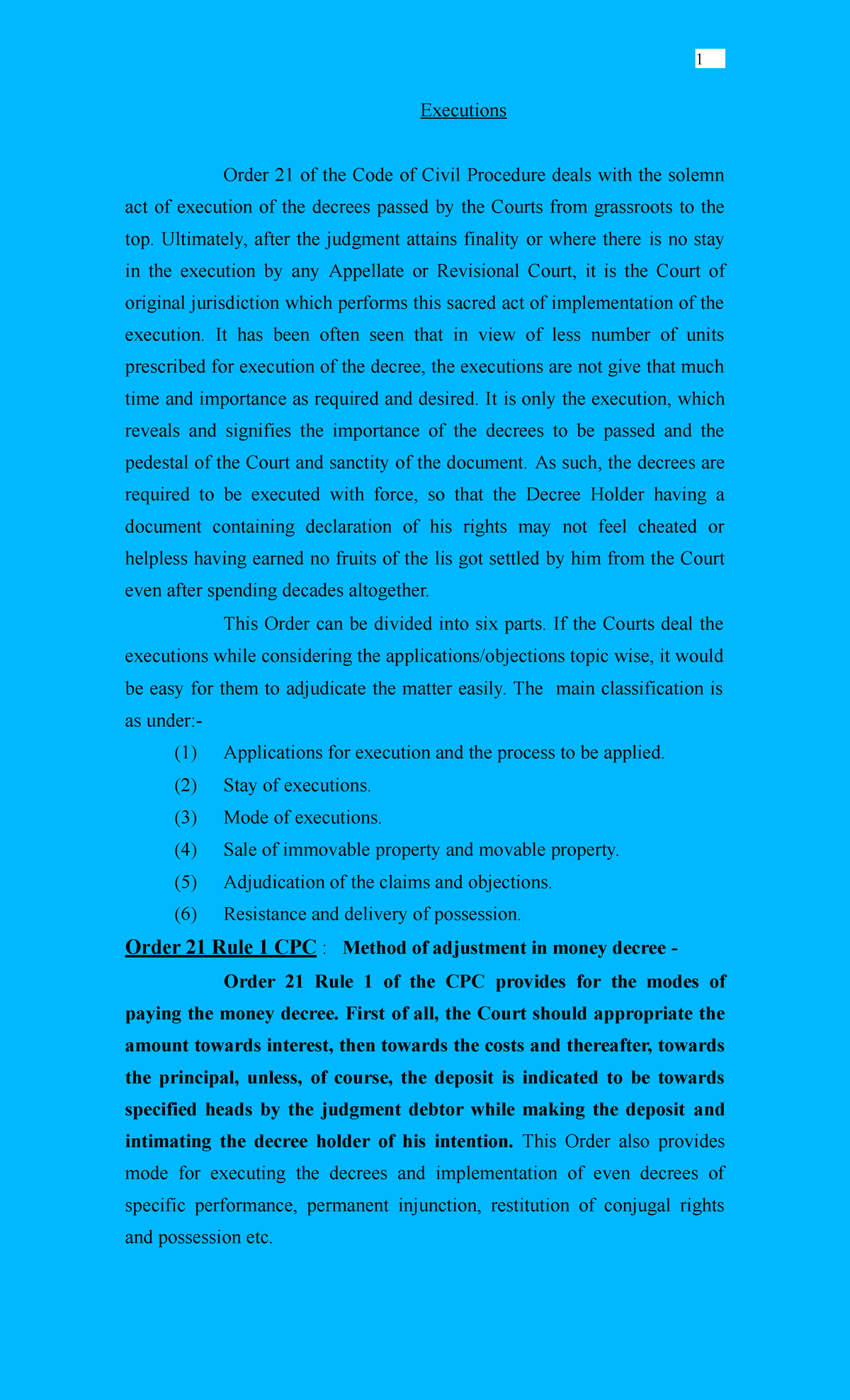 Executions - EXECUTION - Executions Order 21 of the Code of Civil Procedure deals with the ...