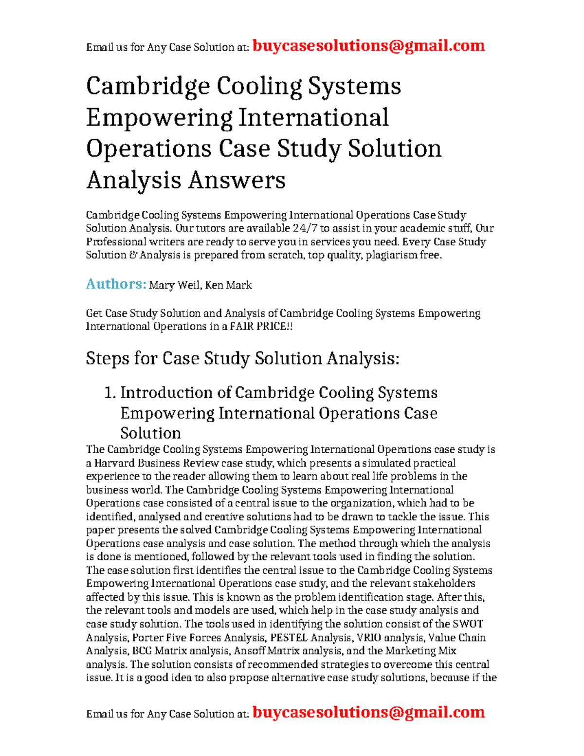 Case Solution Cambridge Cooling Systems Empowering International ...