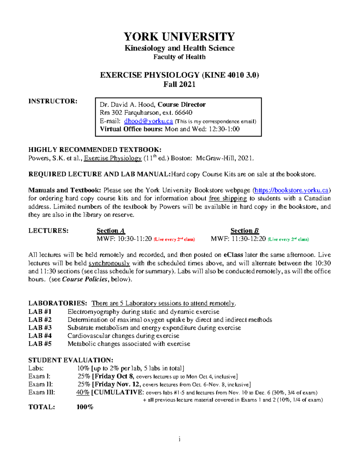 Course outline KINE 4010 (Fall 2021) - i YORK UNIVERSITY Kinesiology ...