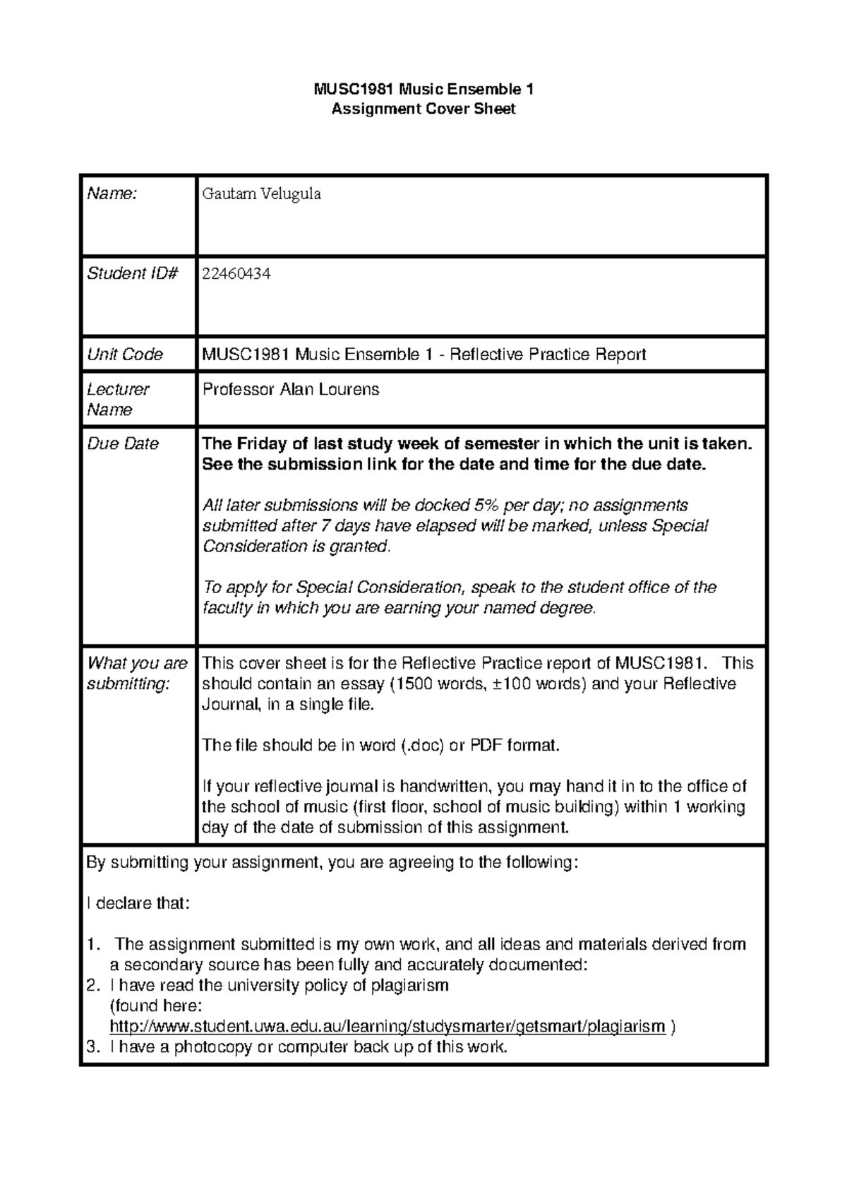 MUSC1981 Reflective Journal - Gautam Velugula 22460434 - MUSC1981 Music ...