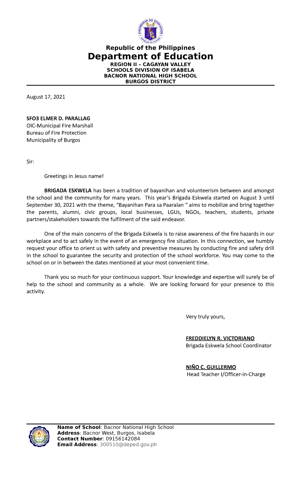 Request-Letter-BFP - None - Republic of the Philippines Department of ...