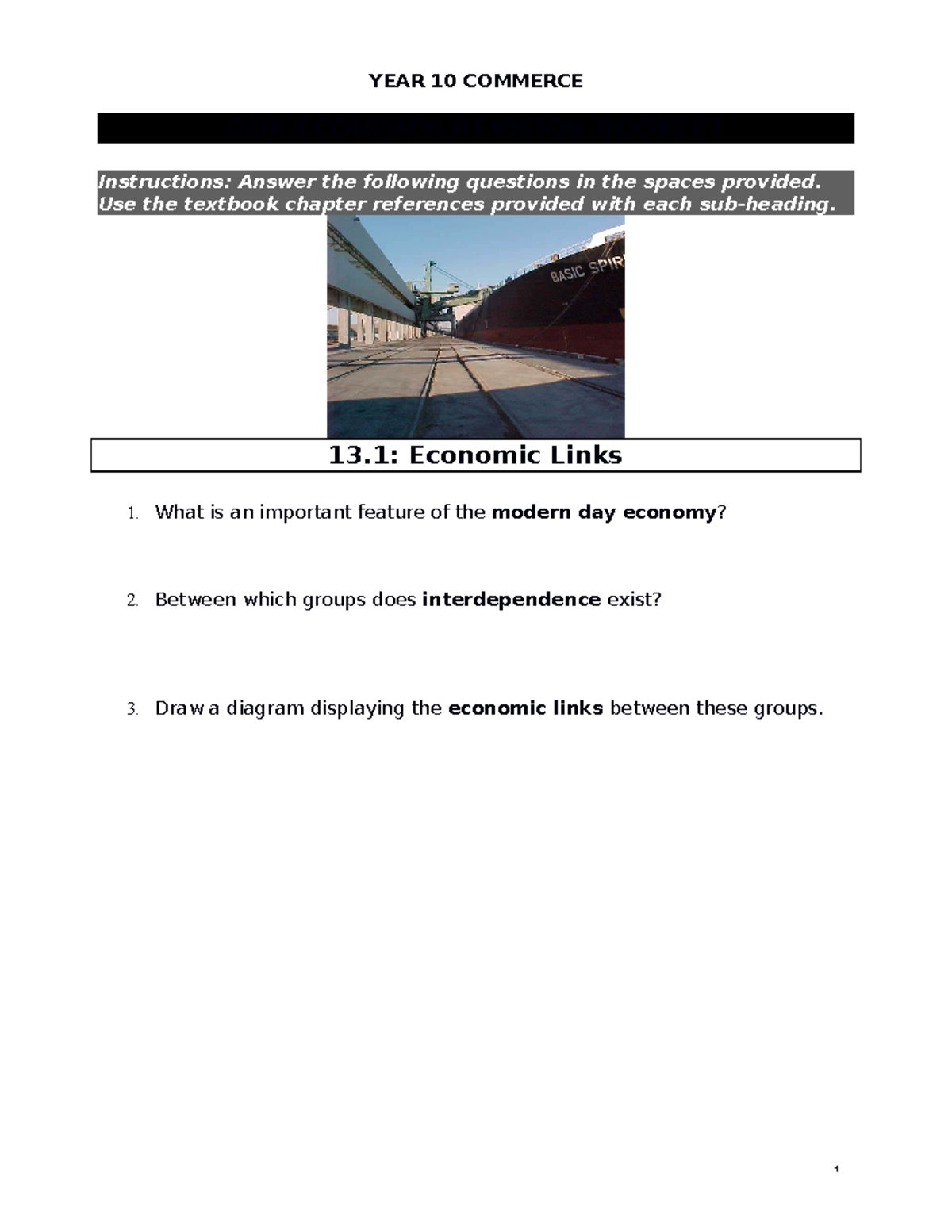 Our economy study guide - YEAR 10 COMMERCE OUR ECONOMY: REVISION ...