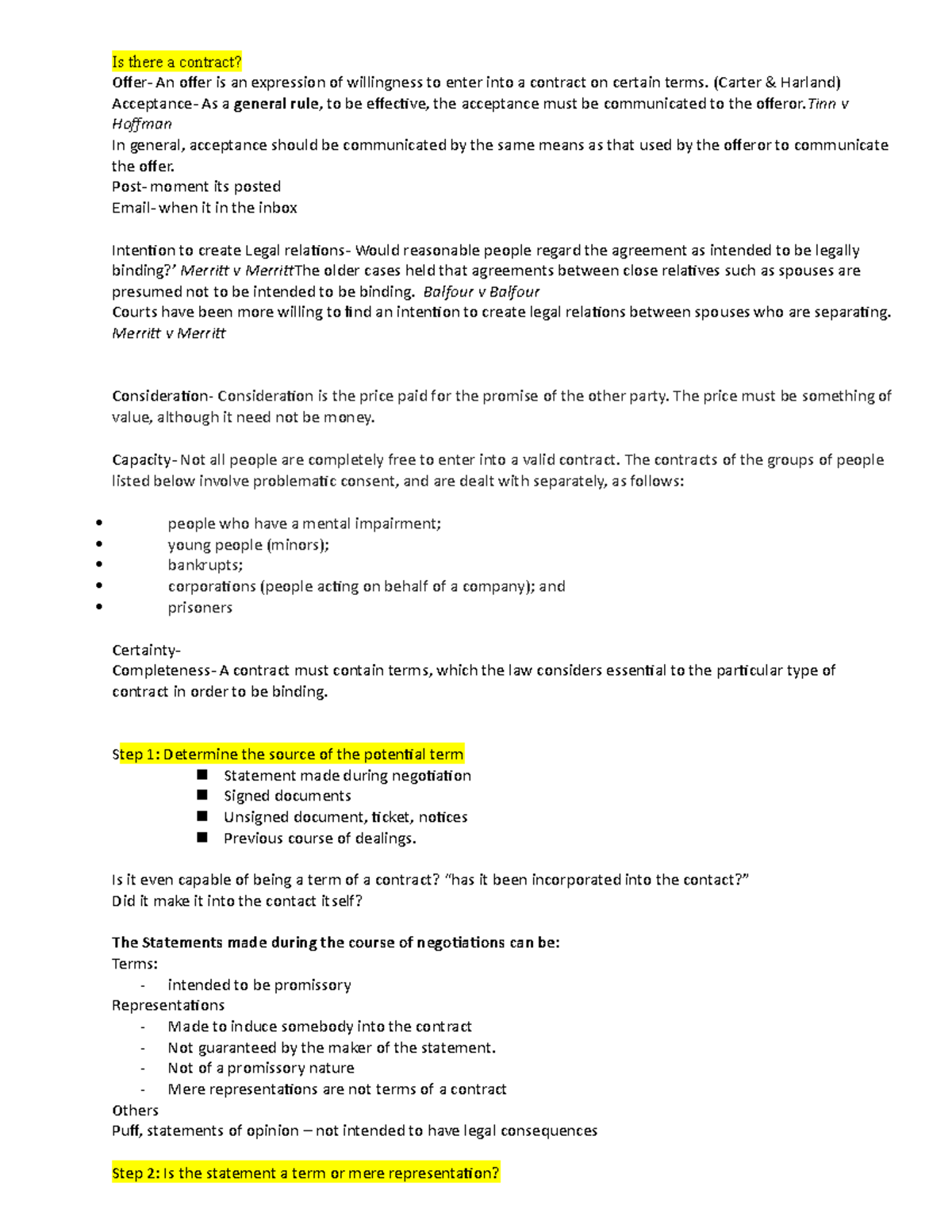 Summary - complete - Is there a contract? An offer is an expression of ...