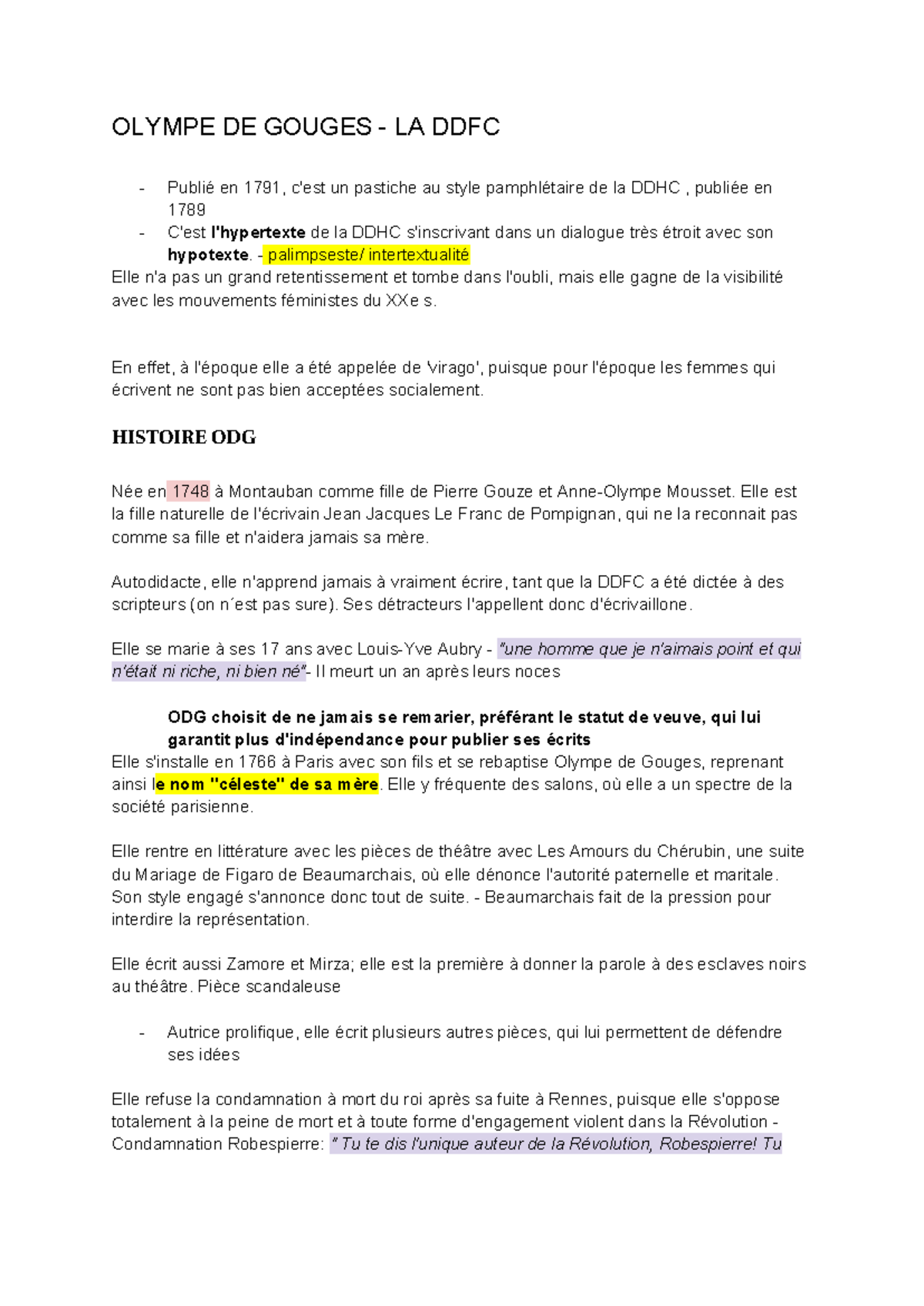 Révision odg ddfc - fiche de lecture olympe de gouges bac de francais ...