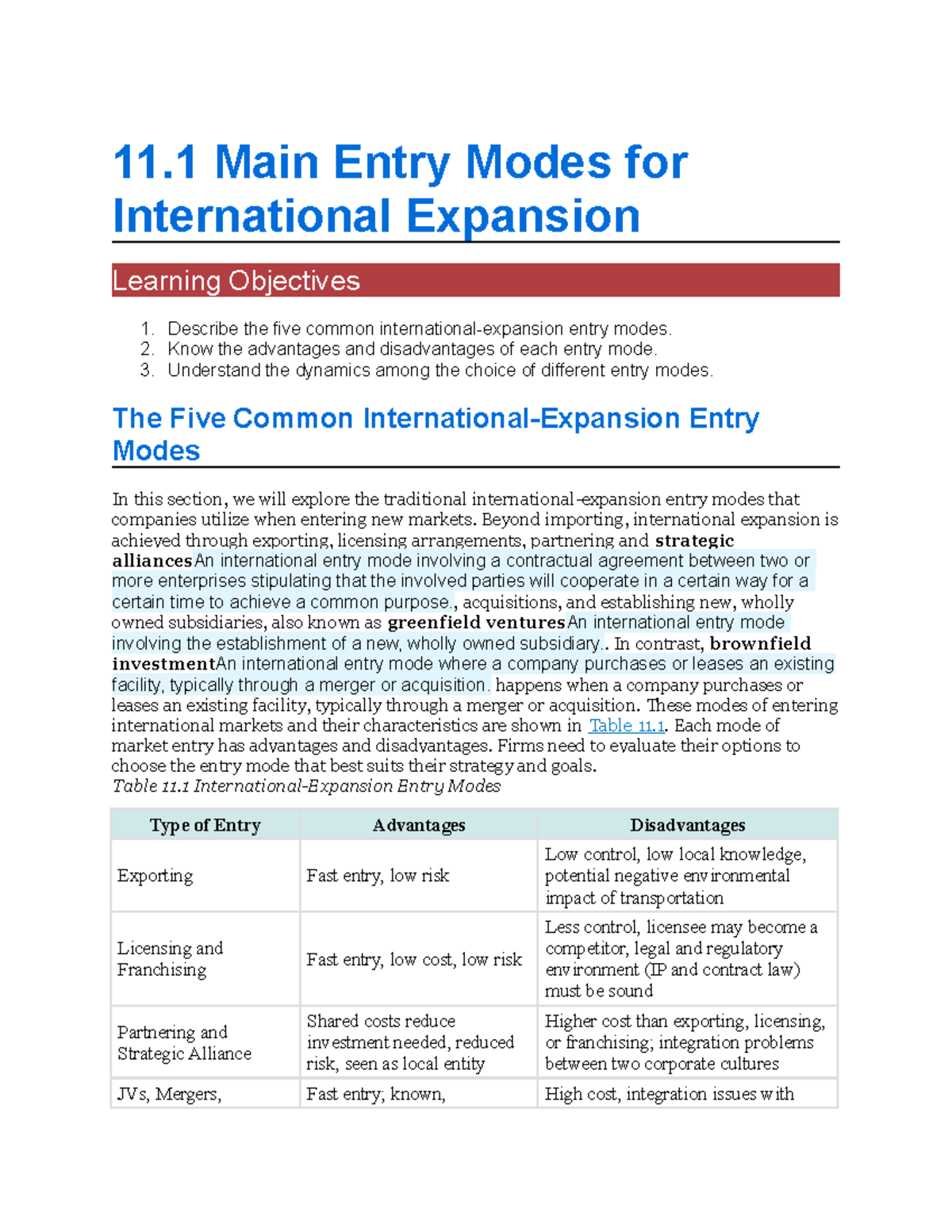 11.1 Main Entry Modes for International Expansion - 11 Main Entry Modes ...