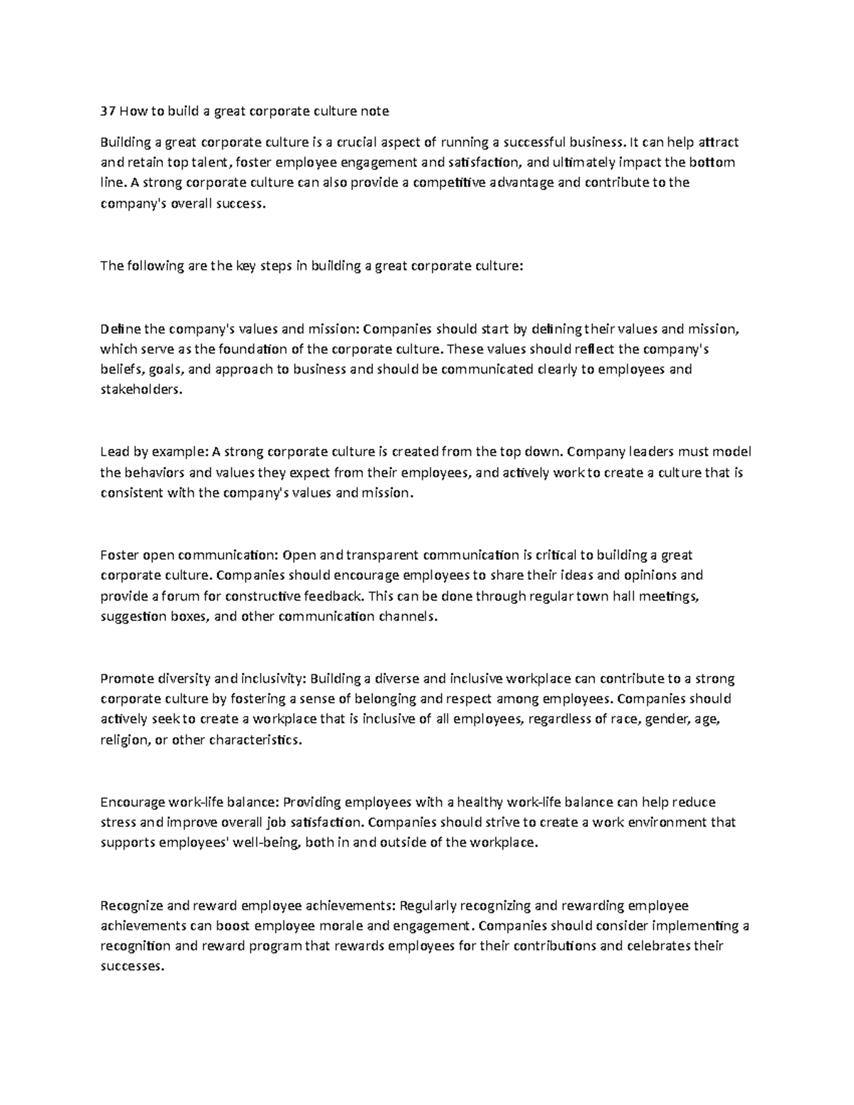 37 How to build a great corporate culture note - It can help attract ...