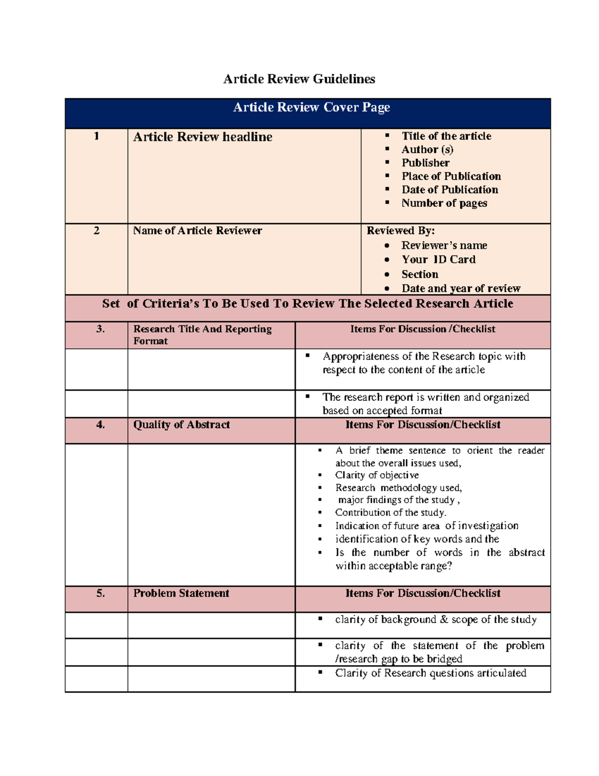 Article Review Guideline 2022 - Article Review Guidelines Article ...