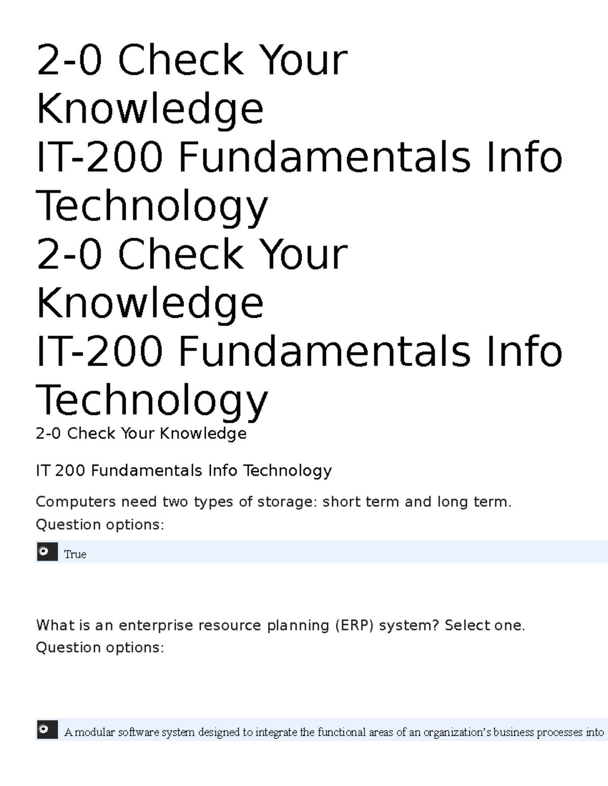 2-0 Check Your Knowledge Activity - 2-0 Check Your Knowledge IT-200 ...