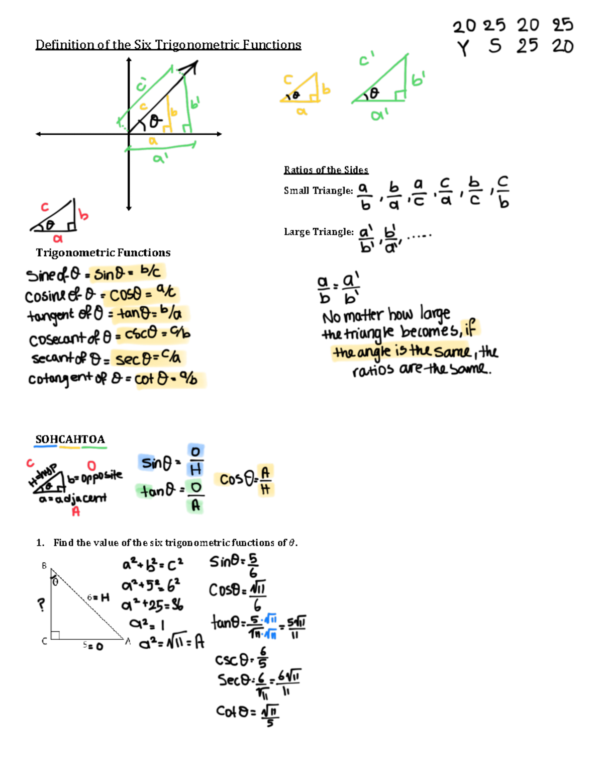 W1+V4+Definition+of+Trig+Functions - MAC 1114 - Definition of the Six ...