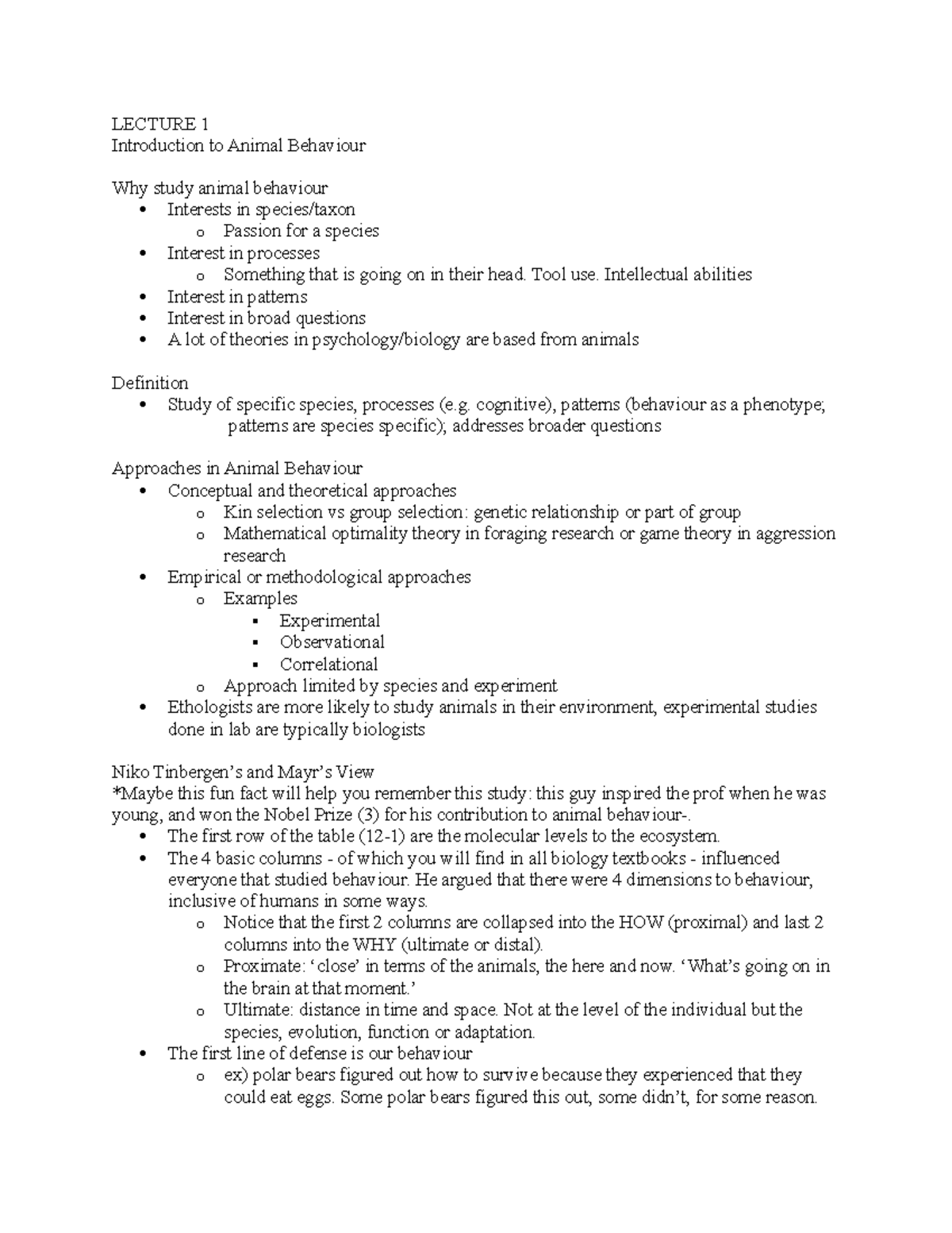 Lecture 1 - LECTURE 1 Introduction to Animal Behaviour Why study animal ...