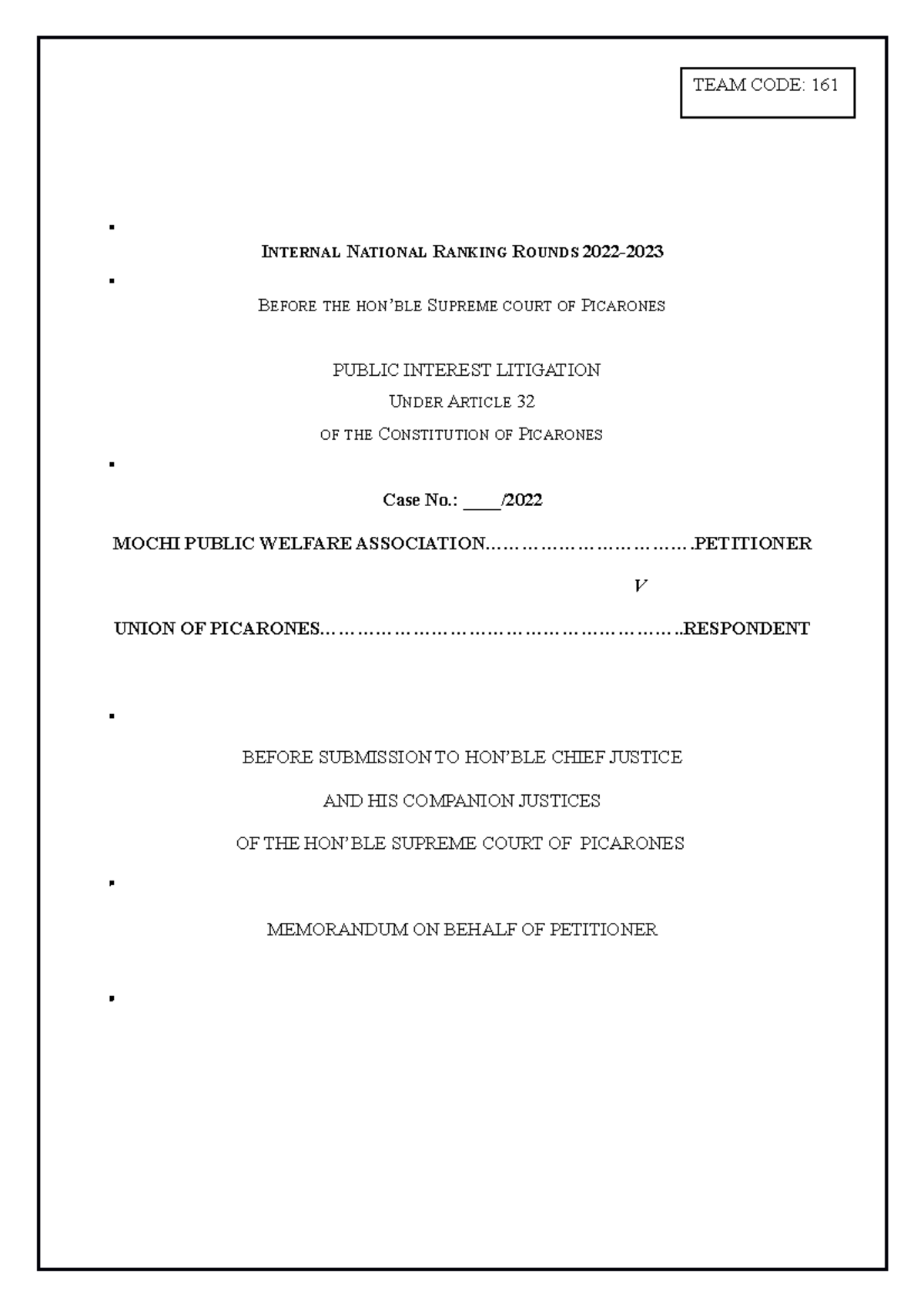 INRR Memo - MOOT MEMORIAL - INTERNAL NATIONAL RANKING ROUNDS 2022 ...