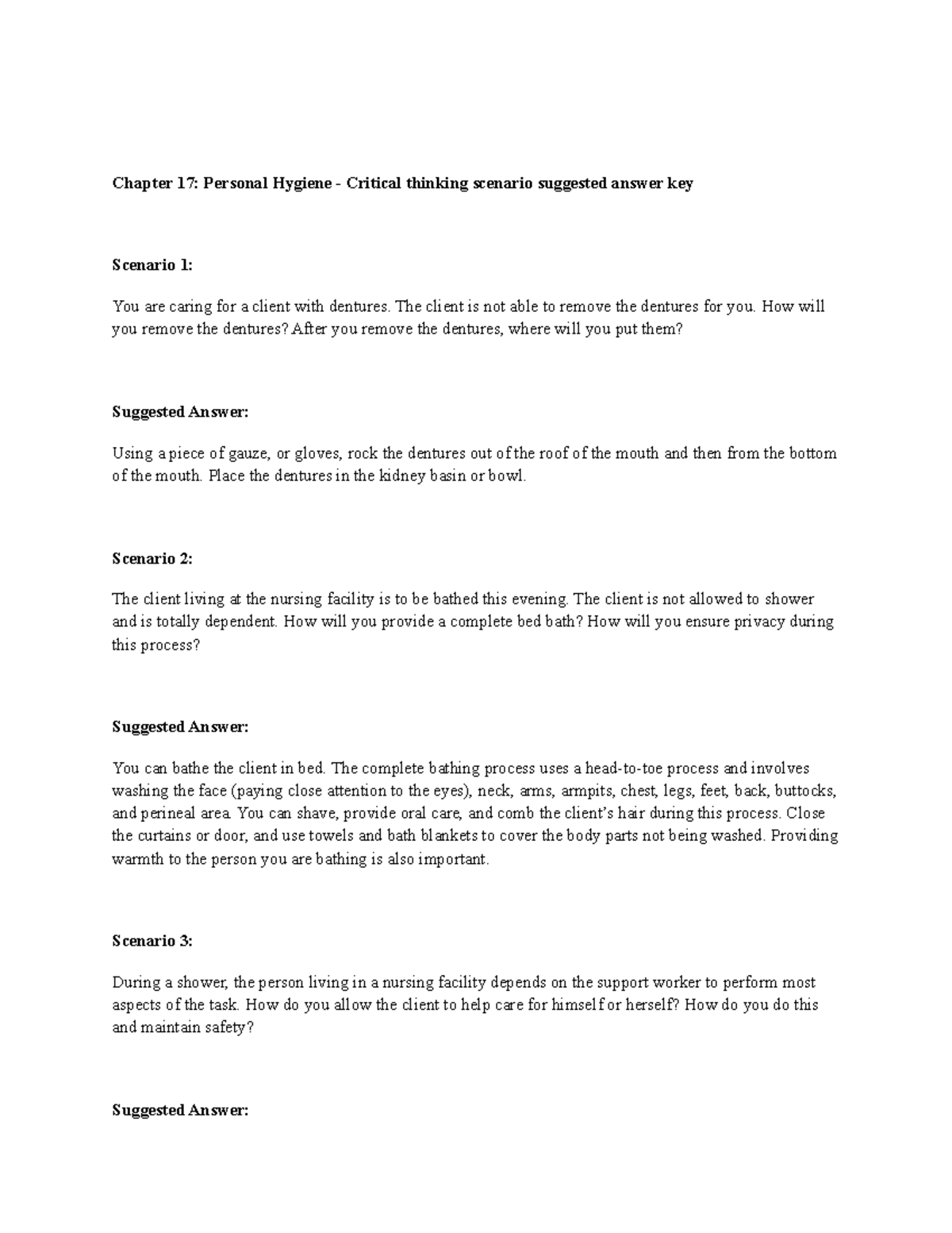 Chapter 17 - Critical thinking scenario answer key - Chapter 17 ...