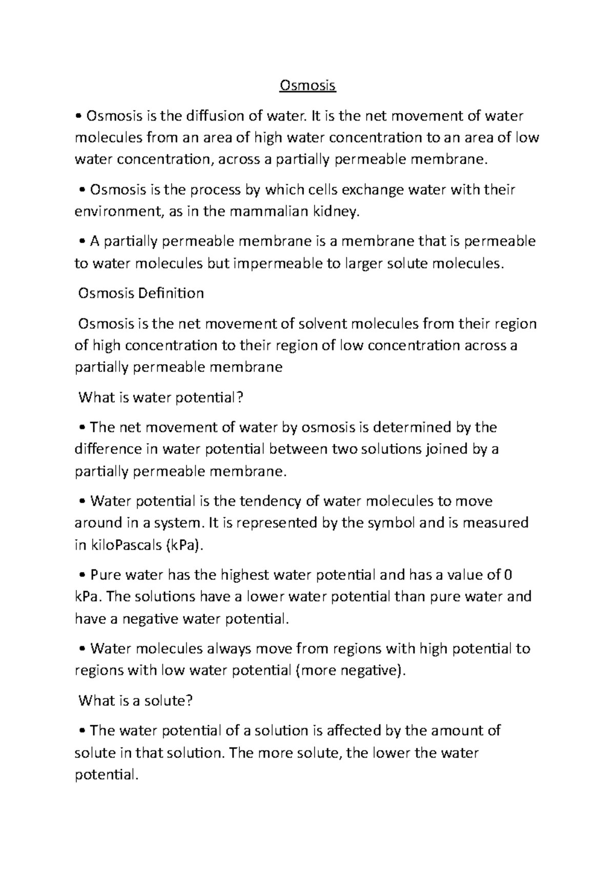 Osmosis - Notes on A Level Biology OCR A - Osmosis Osmosis is the ...