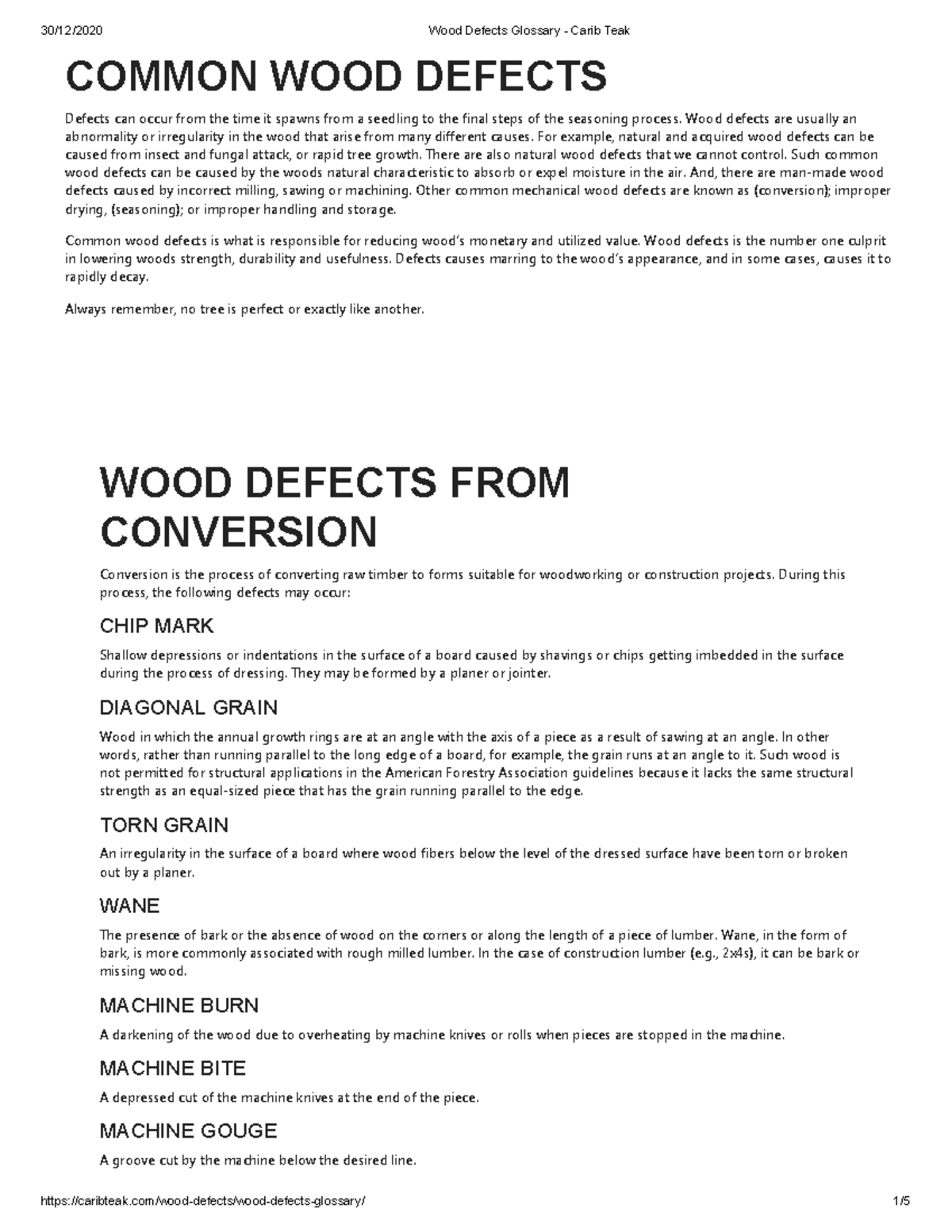 Wood Defects Glossary - Carib Teak - COMMON WOOD DEFECTS Defects can ...