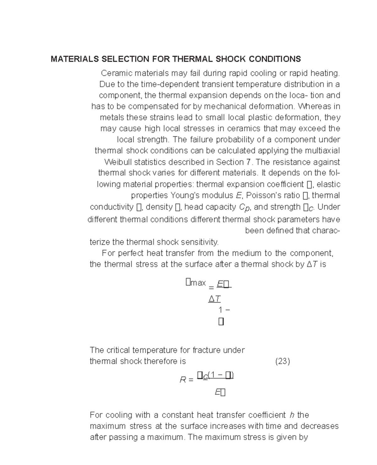 Materials Selection FOR Thermal Shock Conditions - MATERIALS SELECTION ...