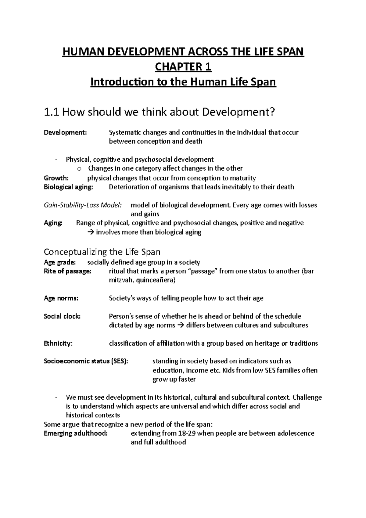 Developmental Book Summary - HUMAN DEVELOPMENT ACROSS THE LIFE to the ...