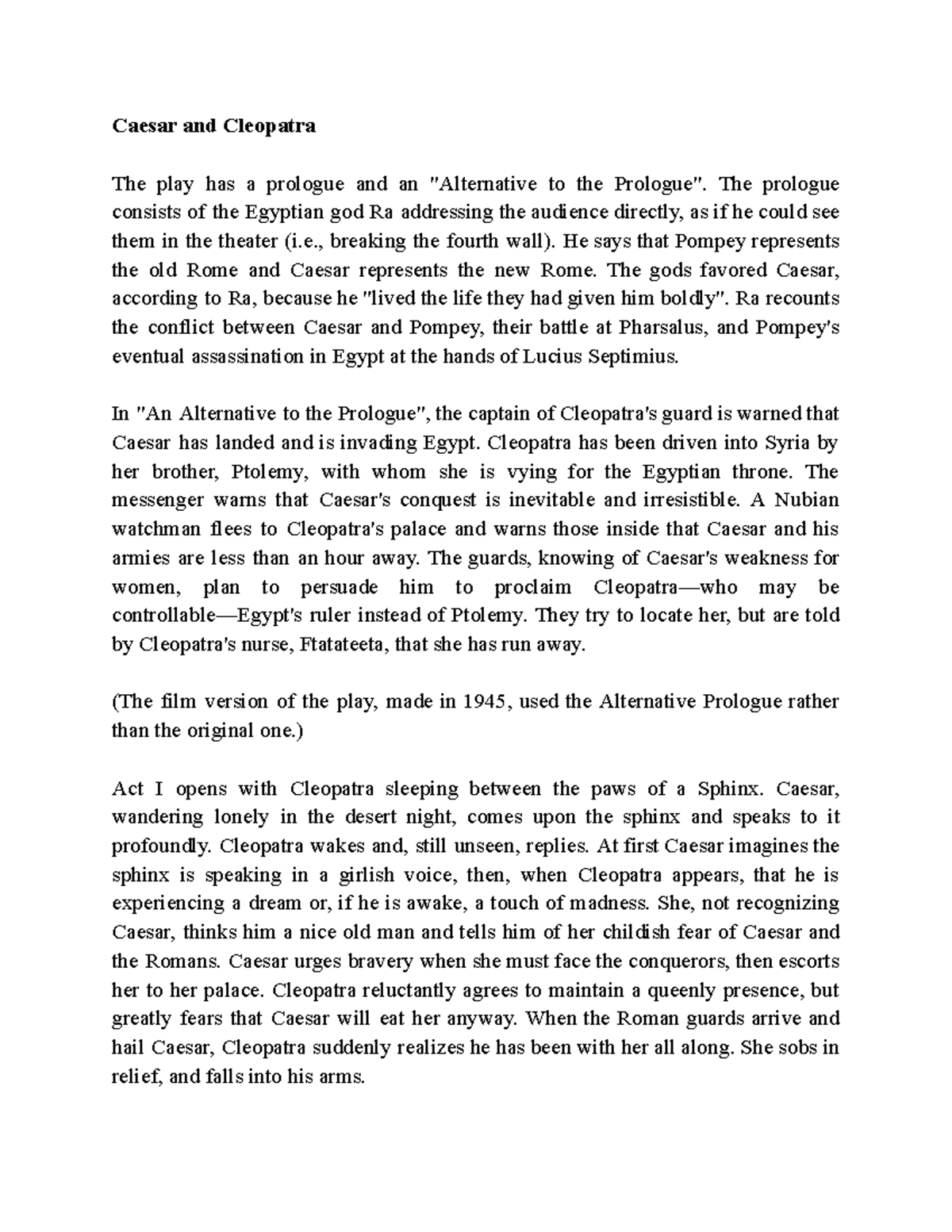 Caesar and Cleopatra - The prologue consists of the Egyptian god Ra ...