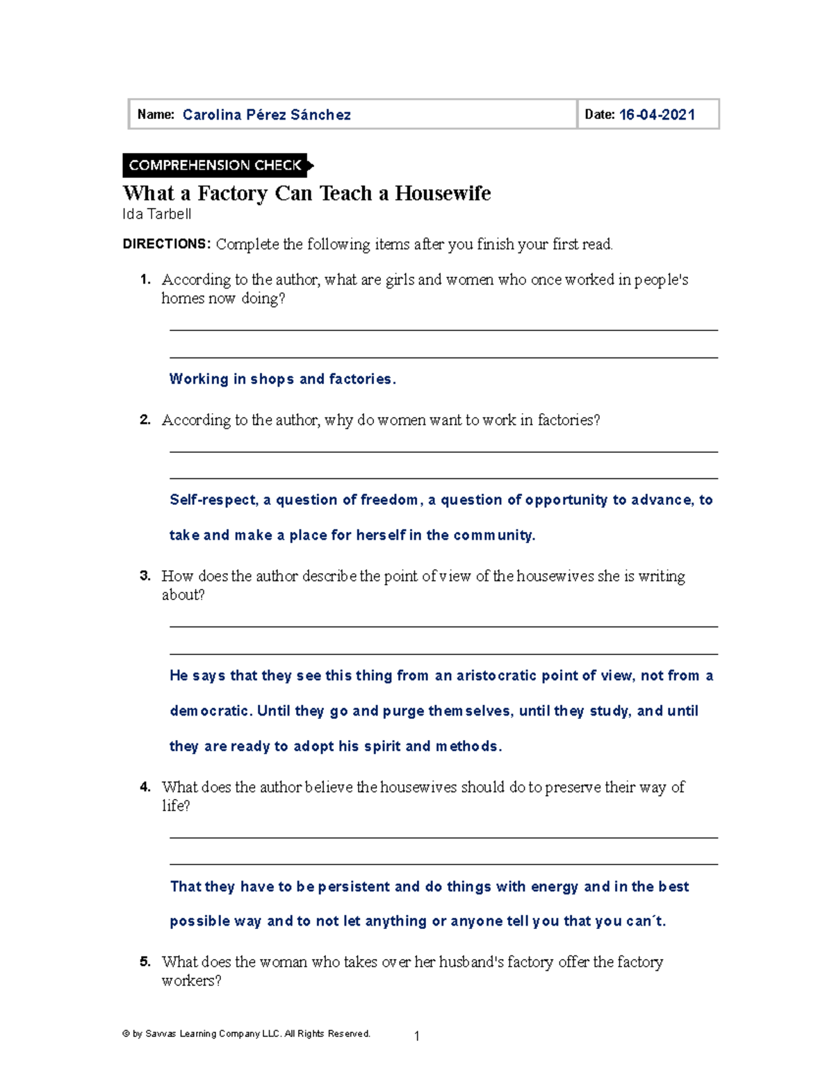 What a Factory... worksheets with answers - Name: Carolina Pérez ...