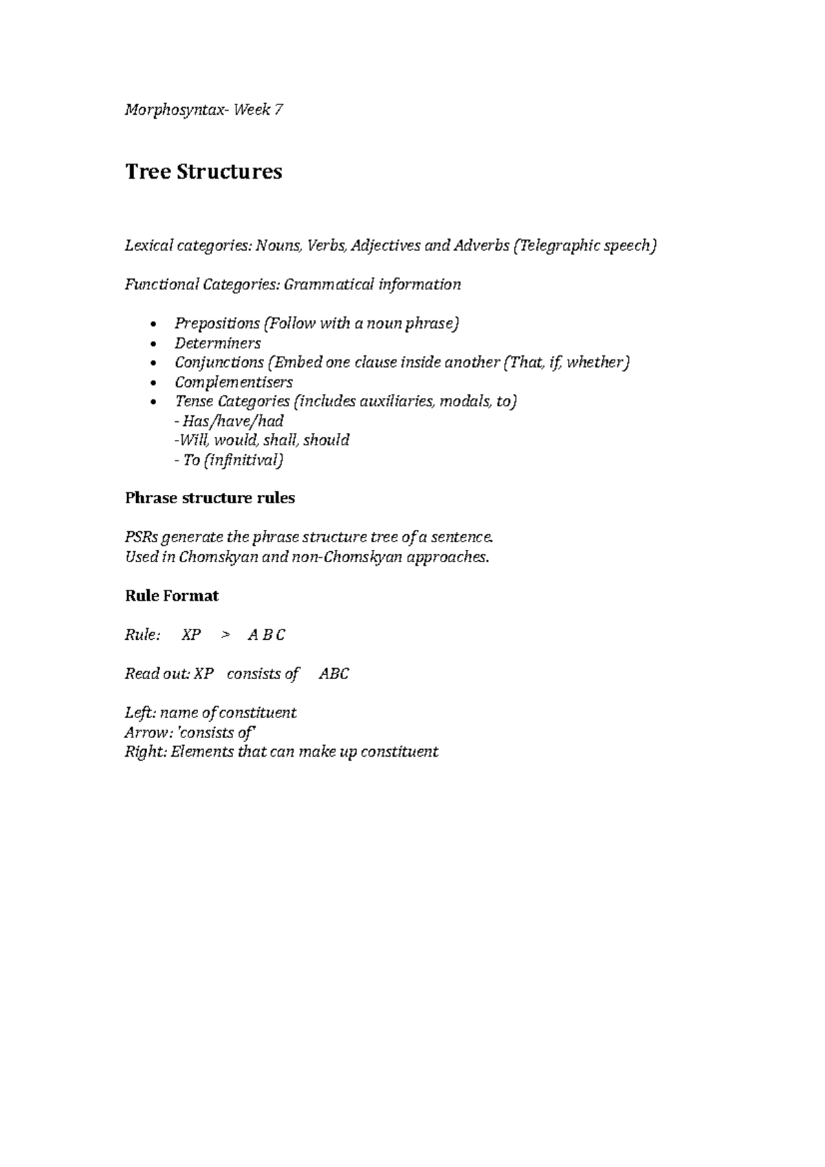 Tree Structures - Lecture notes 7 - Morphosyntax- Week 7 Tree ...