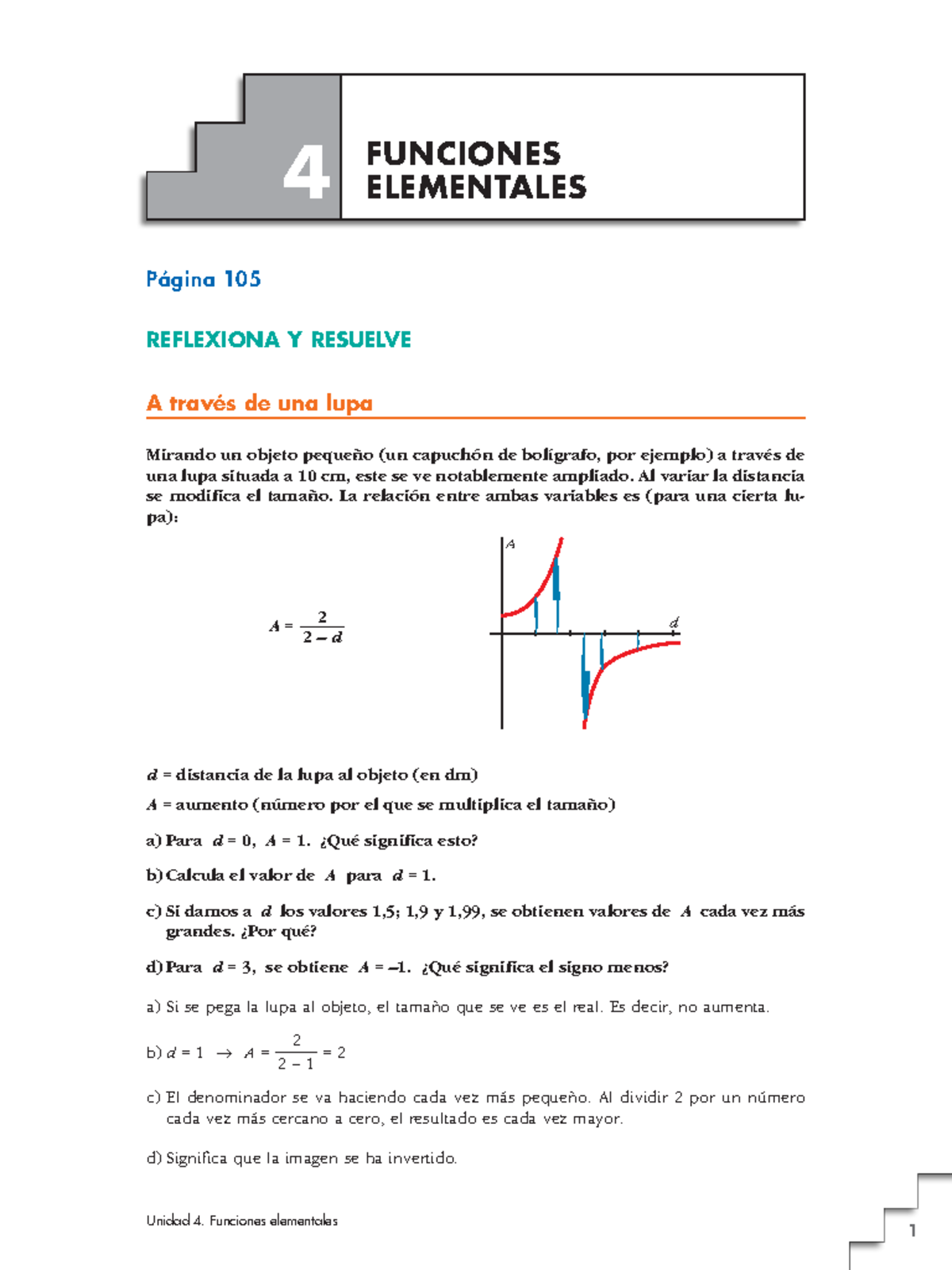Ejercicios de funciones elementales - Unidad 4. Funciones elementales Página 105 REFLEXIONA Y ...