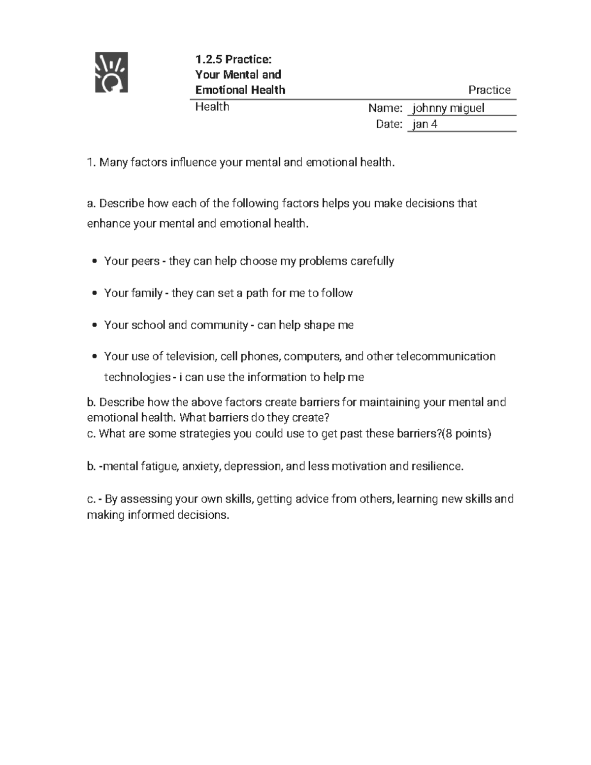 1.2.5 Practice - Your Mental and Emotional Health (Practice) - 1.2 ...