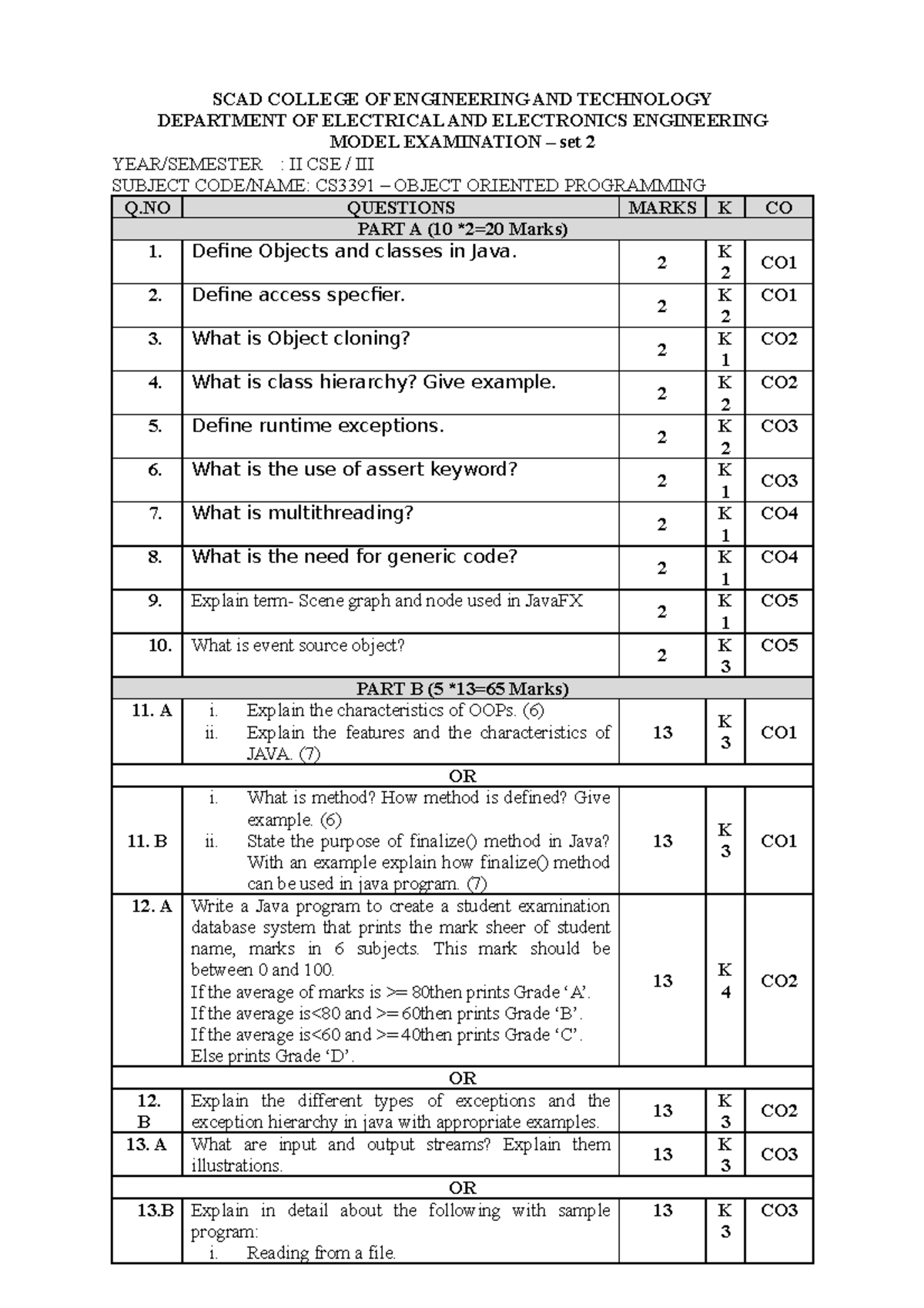 CS3391-OOPS Model QP2 - SCAD COLLEGE OF ENGINEERING AND TECHNOLOGY ...
