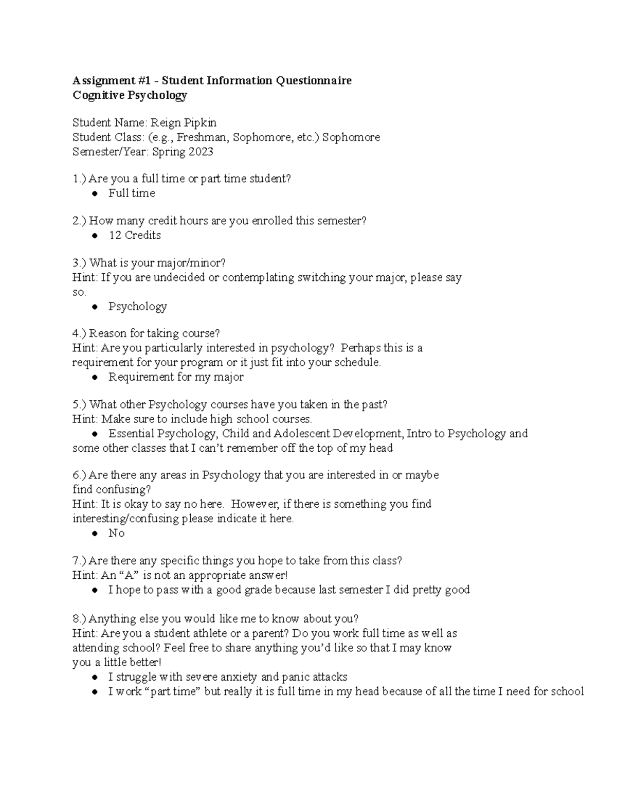 Cognitive Psychology Assignment 1 - Assignment #1 - Student Information ...