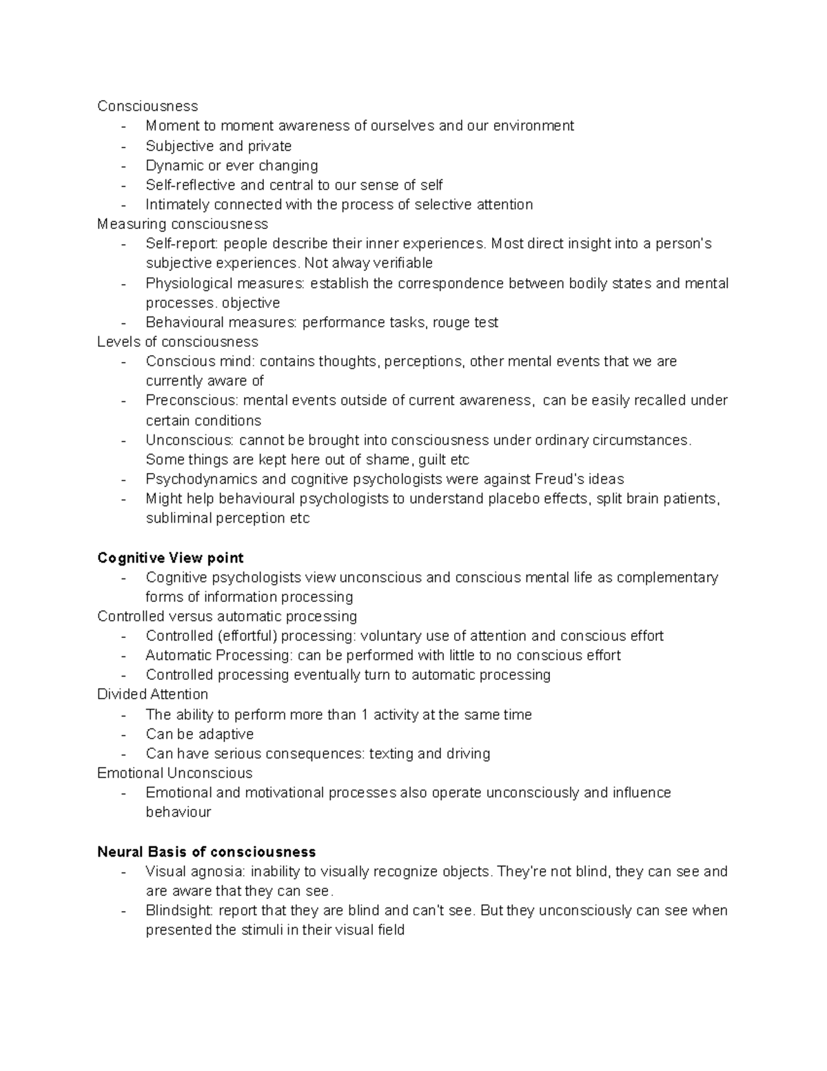 Chapter 6 consciousness - Consciousness - Moment to moment awareness of ourselves and our - Studocu