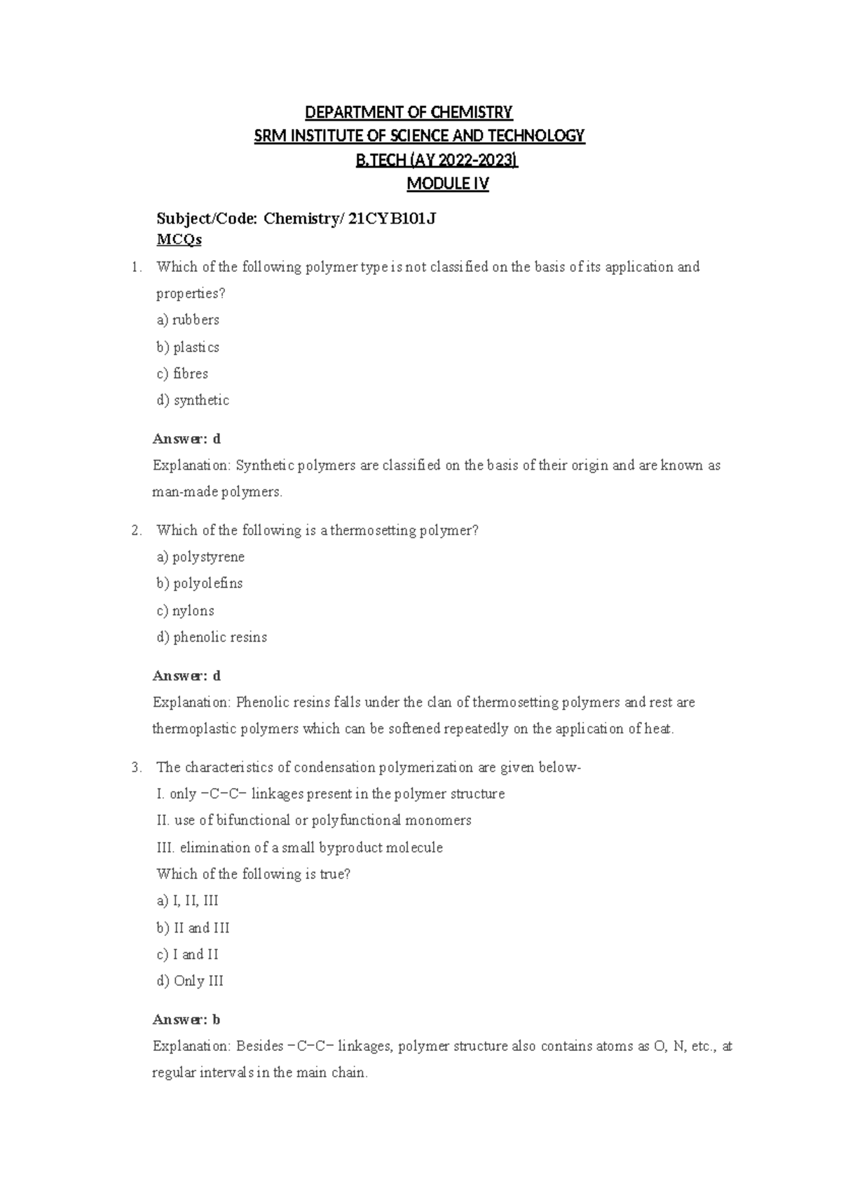 Module Iv Qb Chem Notes Department Of Chemistry Srm Institute Of Science And Technology B