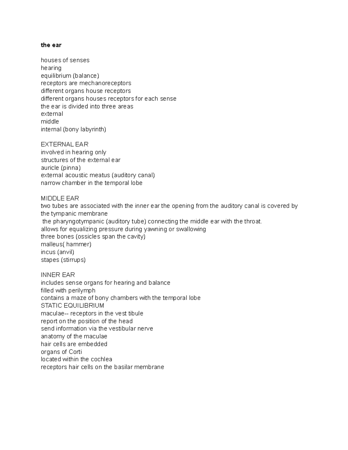 The ear - Lecture notes human ear and structure - the ear houses of ...