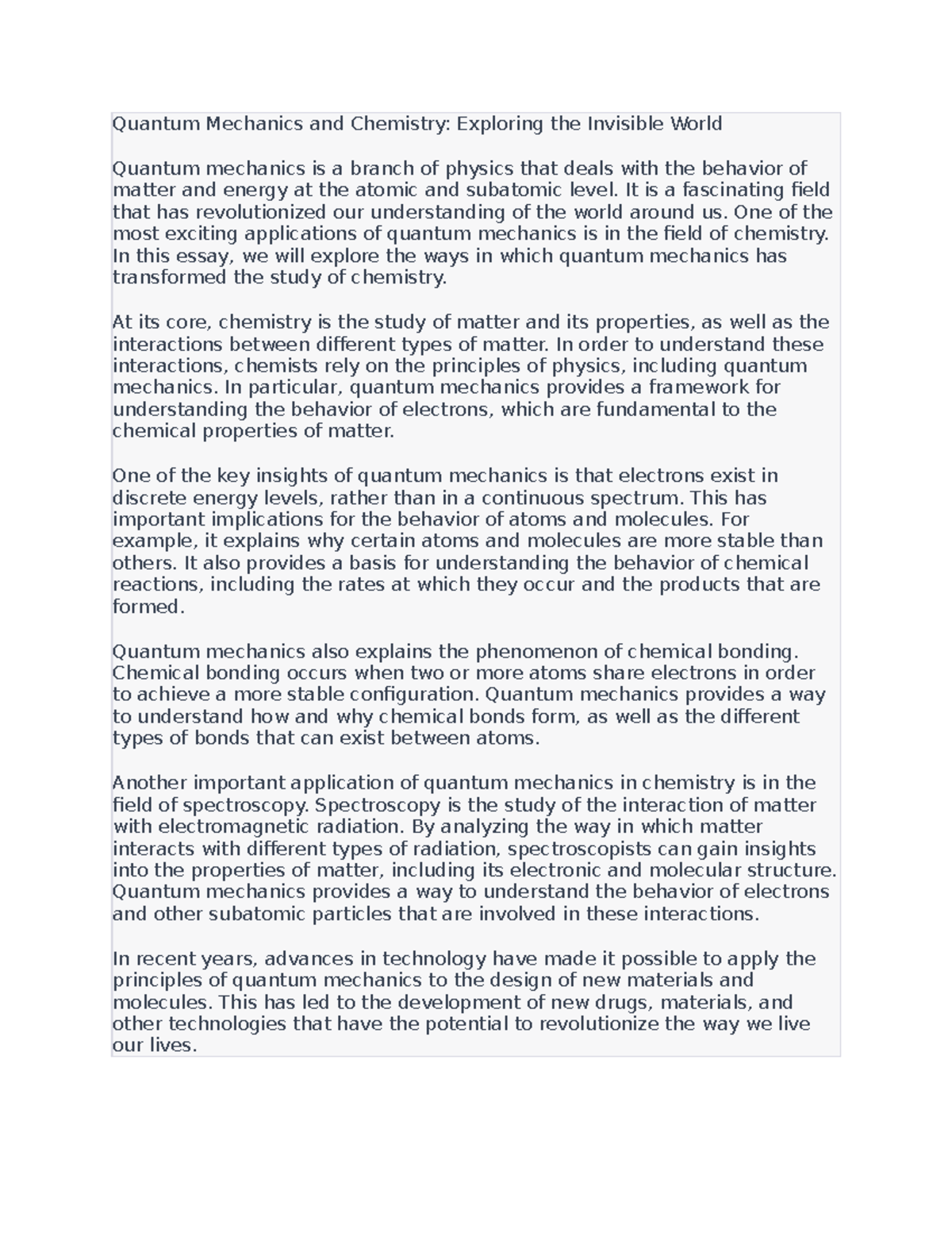 Quantum Mechanics and Chemistry - Exploring the Invisible World ...