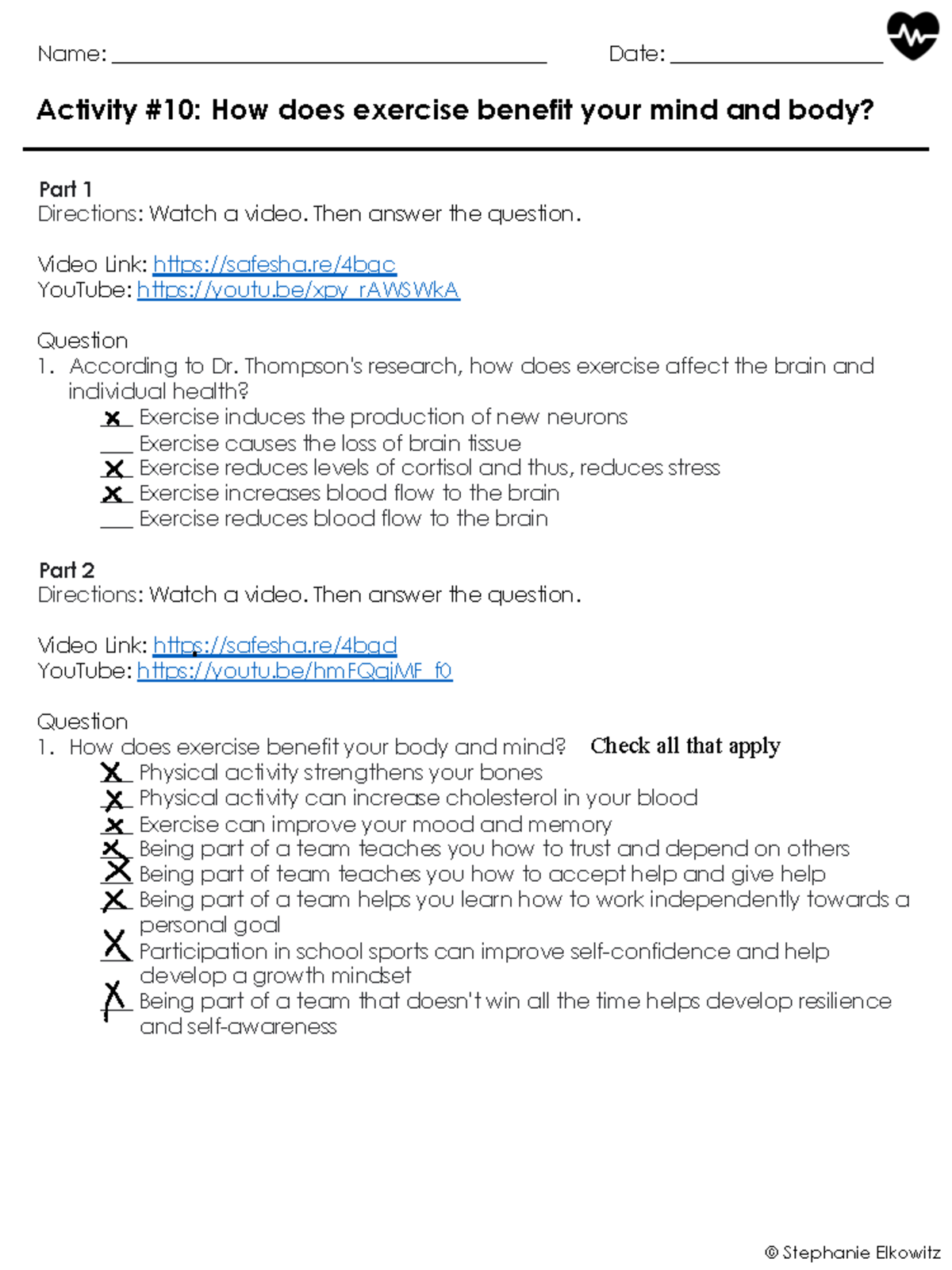 Mia Burciaga - How does exercise benefit body and mind - Name: - Studocu