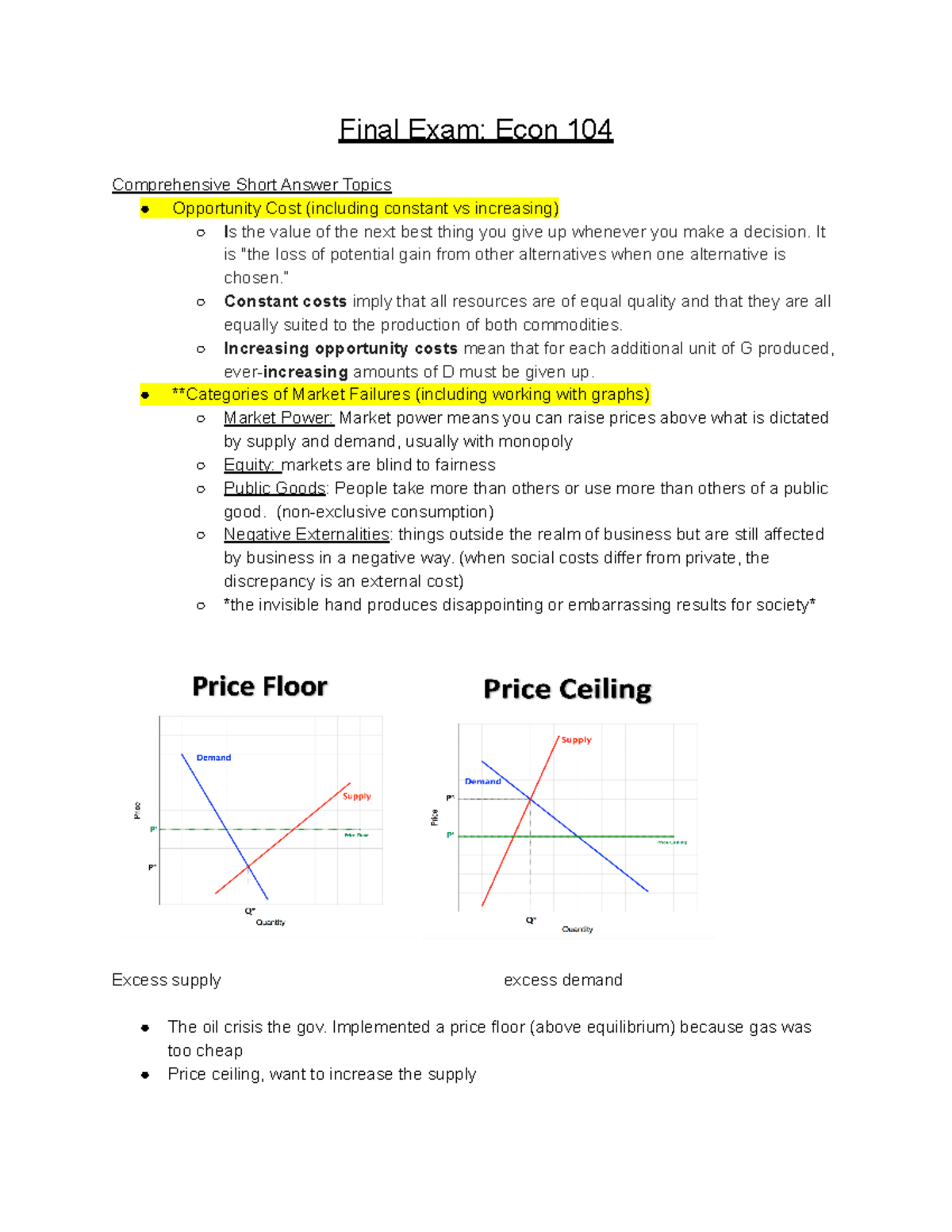 Econ Final Exam notes - Final Exam: Econ 104 Comprehensive Short Answer ...