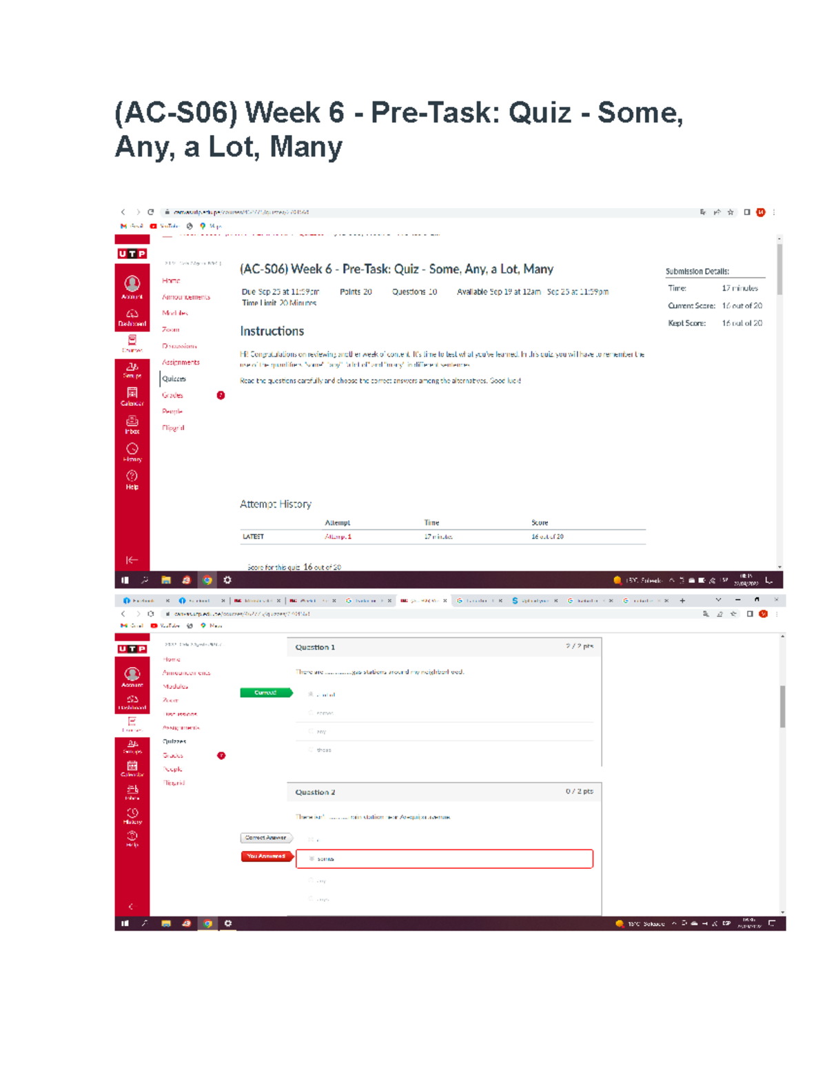 Semana 6 ingles 11 utp pretack - Ingles II - (AC-S06) Week 6 - Pre-Task: Quiz - Some, Any, a Lot ...