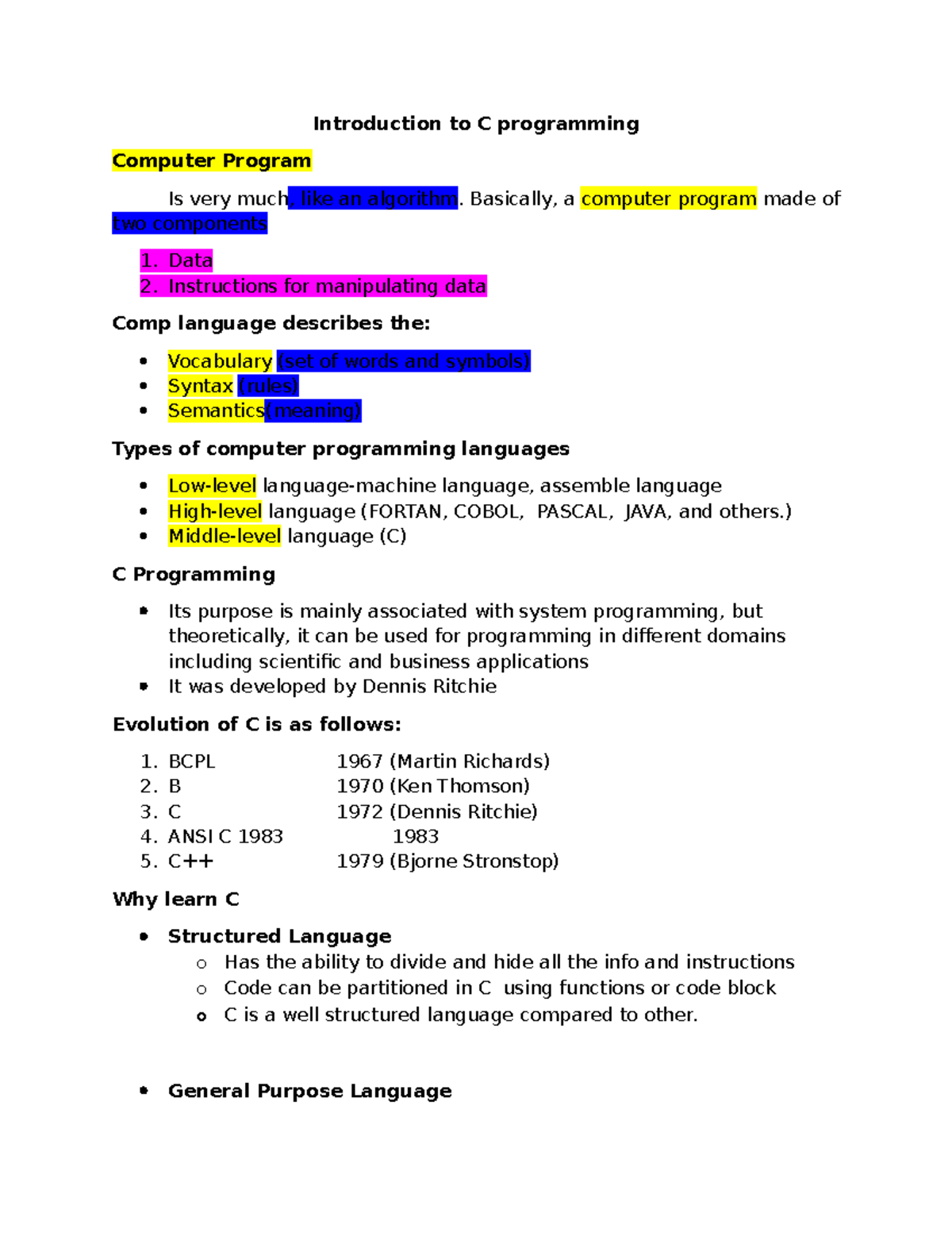 Intro Programming Introduction To C Programming Computer Program Is