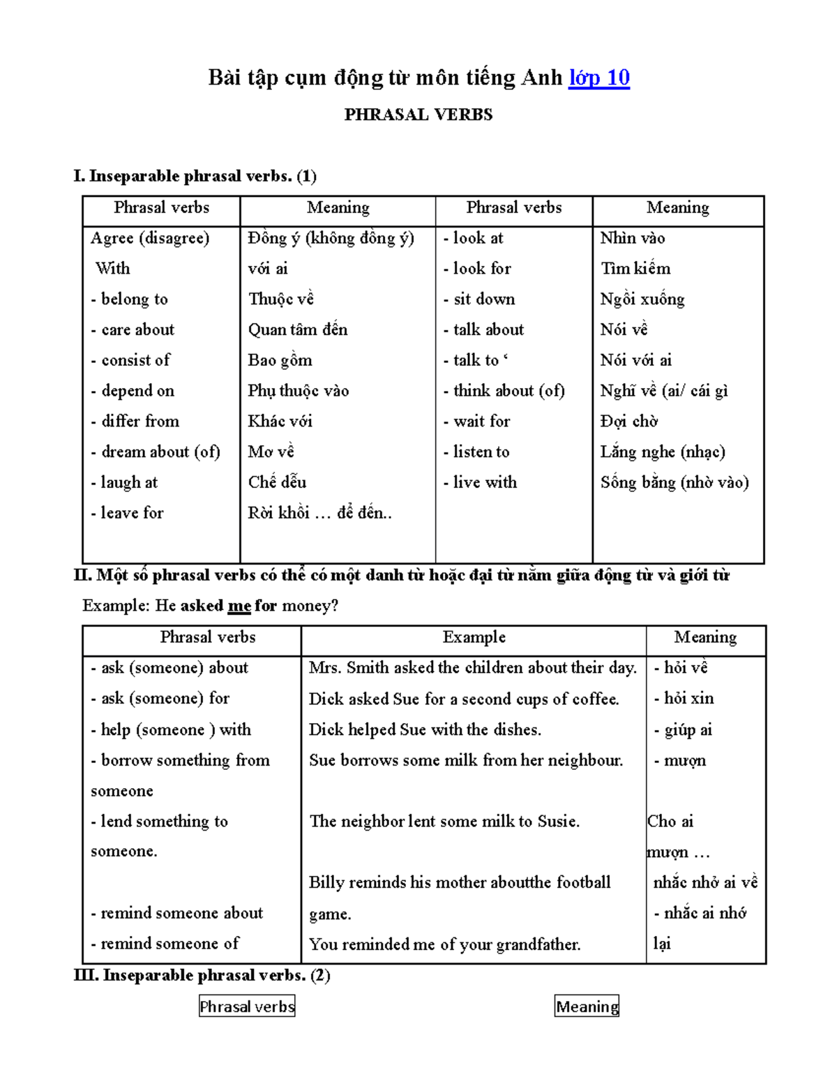 Phrase VERB THI VÀO 10 - Nothing - Phrasal verbs Meaning Bài tập cụm ...