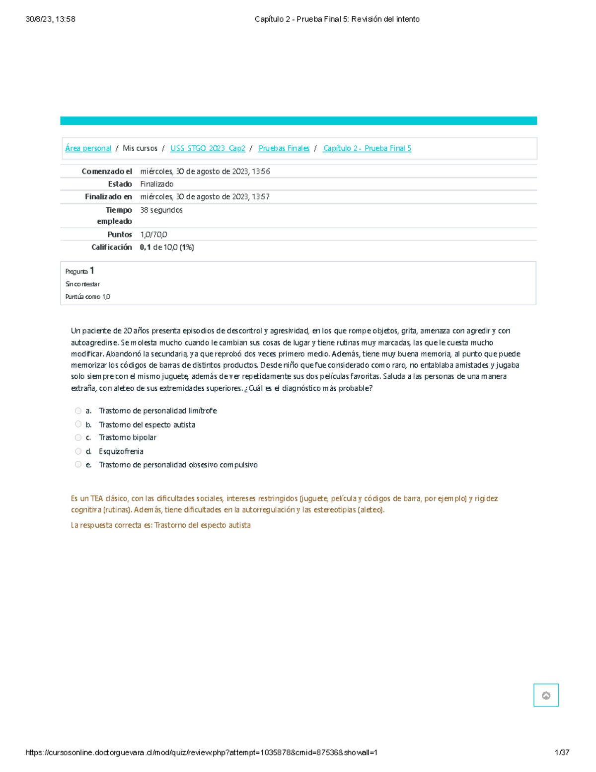 Capítulo 2 - Prueba Final 5 repaso - Área personal / Mis cursos / USS_STGO_2023_Cap2 / Pruebas ...