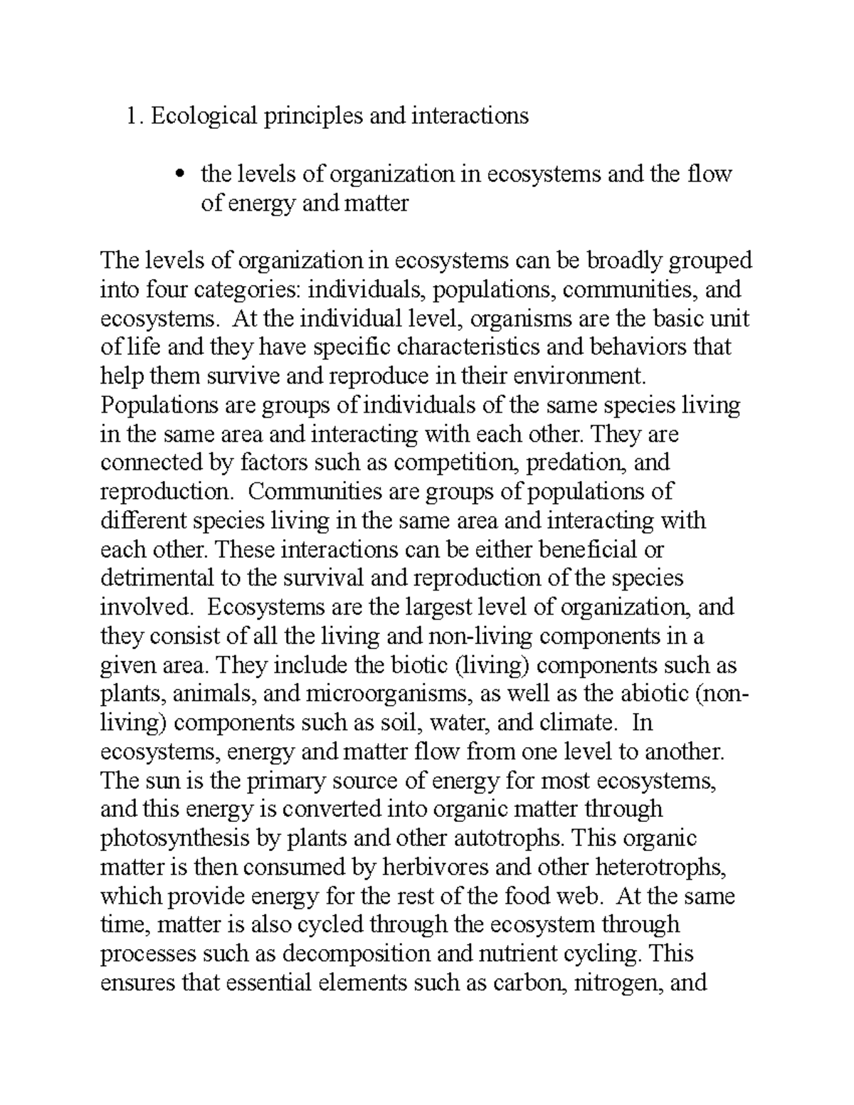 Biology notes 3 - Ecological principles and interactions the levels of ...