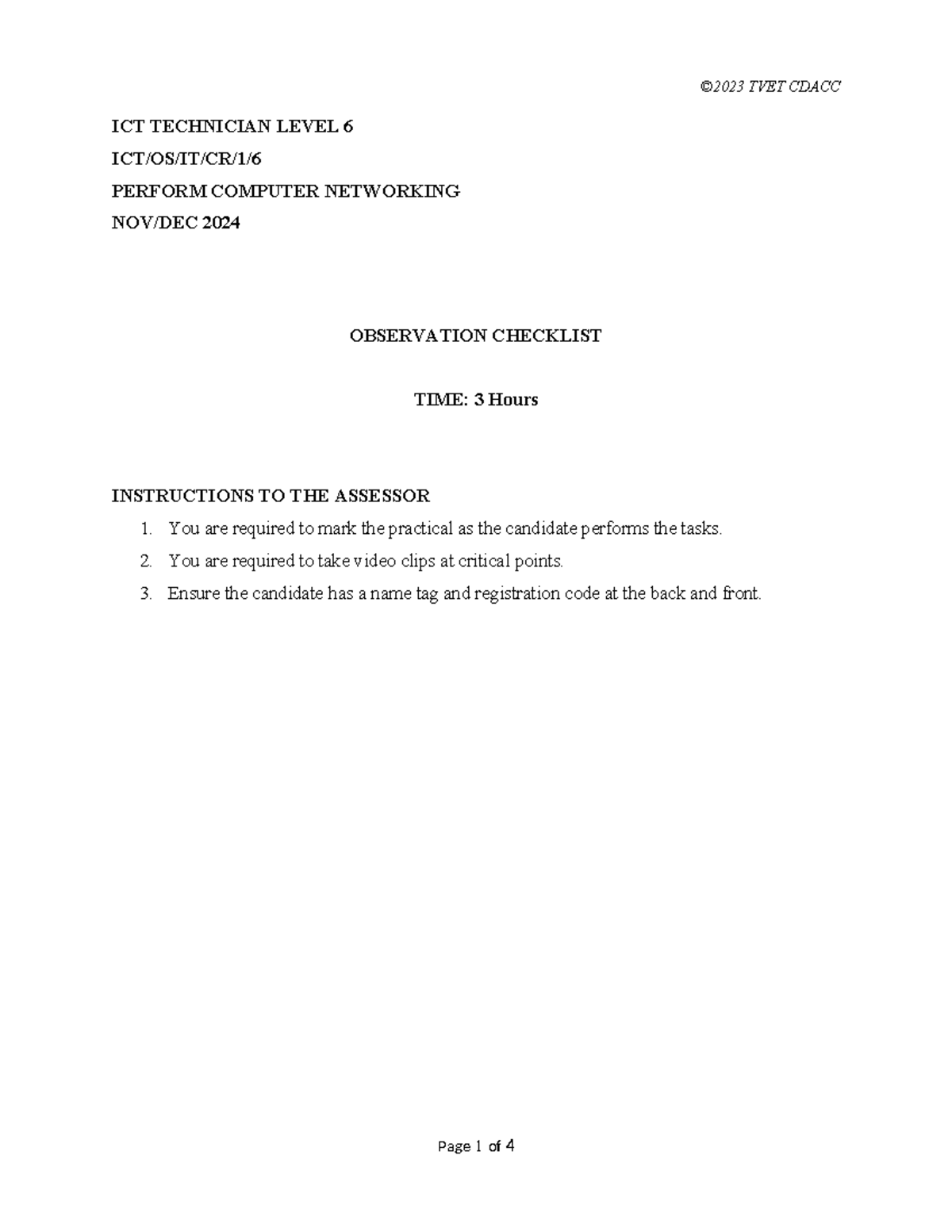 6-Perform computer Networking.Assessor Observation Checklist - ICT ...