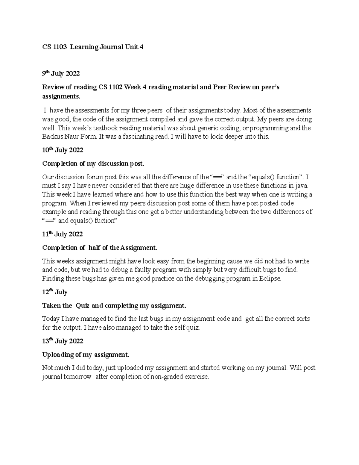 MATH 1280 Learning Journal Unit 4 - CS 1103 Learning Journal Unit 4 9 th July 2022 Review of ...