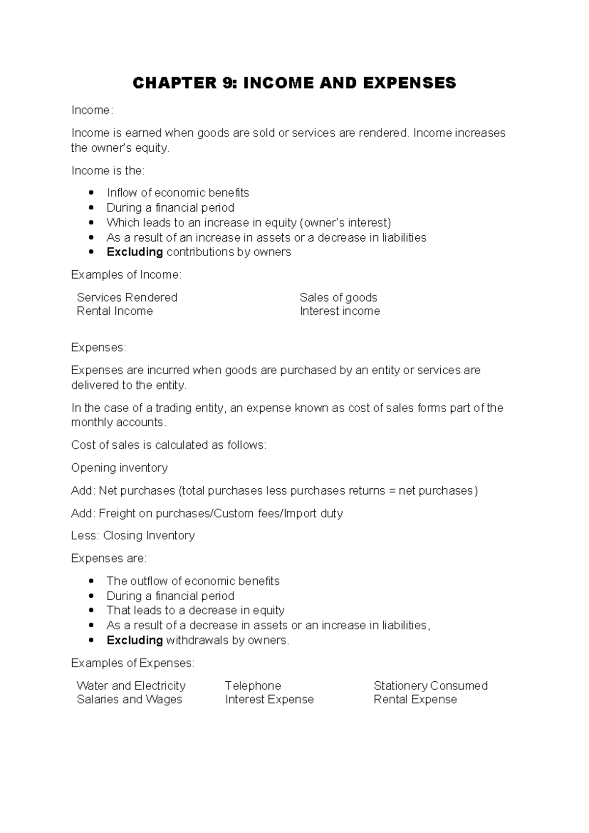 SU9 Income and Expenses - CHAPTER 9: INCOME AND EXPENSES Income: Income ...