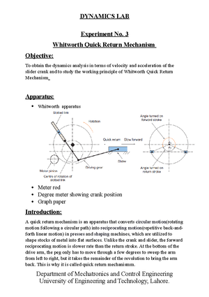 1- Flywheel - EXPERIMENT 01 DETERMINE THE MOMENT OF INERTIA OF FLYWHEEL Objectives: To determine ...