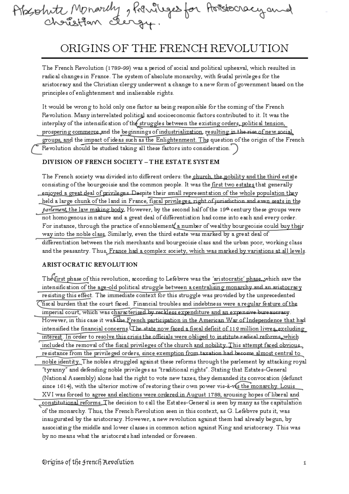 Origins of the French Revolution - ORIGINS OF THE FRENCH REVOLUTION The ...