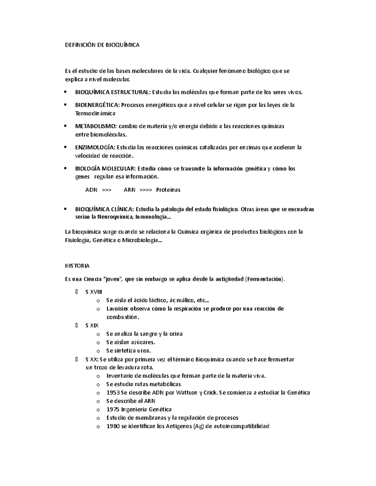 Apuntes - DEFINICIÓN DE BIOQUÍMICA Es el estudio de las bases ...