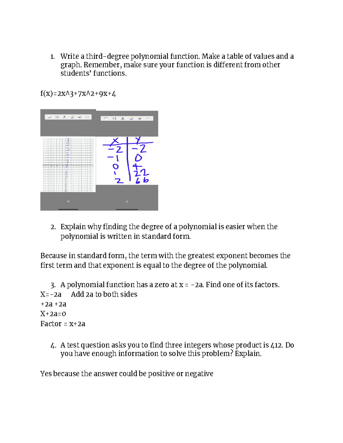 Unit 5 - Assignment from unit 5 - Write a third-degree polynomial ...