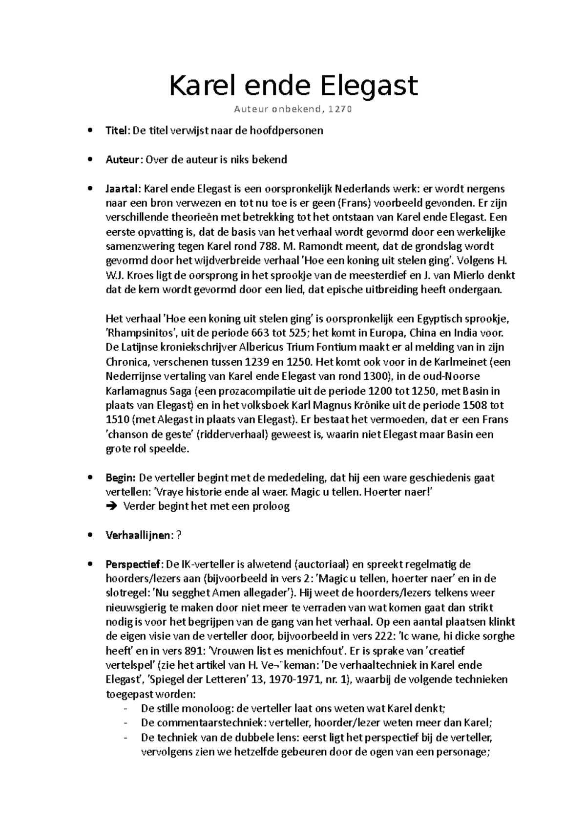 Karel ende Elegast mondeling - Karel ende Elegast Auteur onbekend, 1270 Titel: De titel verwijst ...