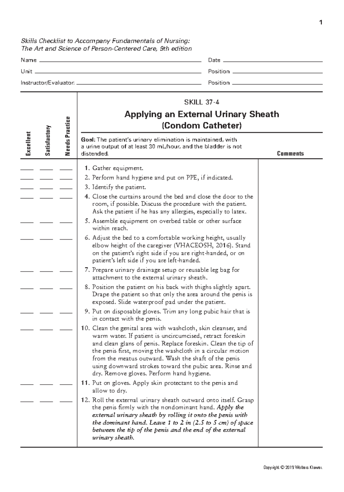External Urinary Sheath - 1 Skills Checklist to Accompany Fundamentals ...