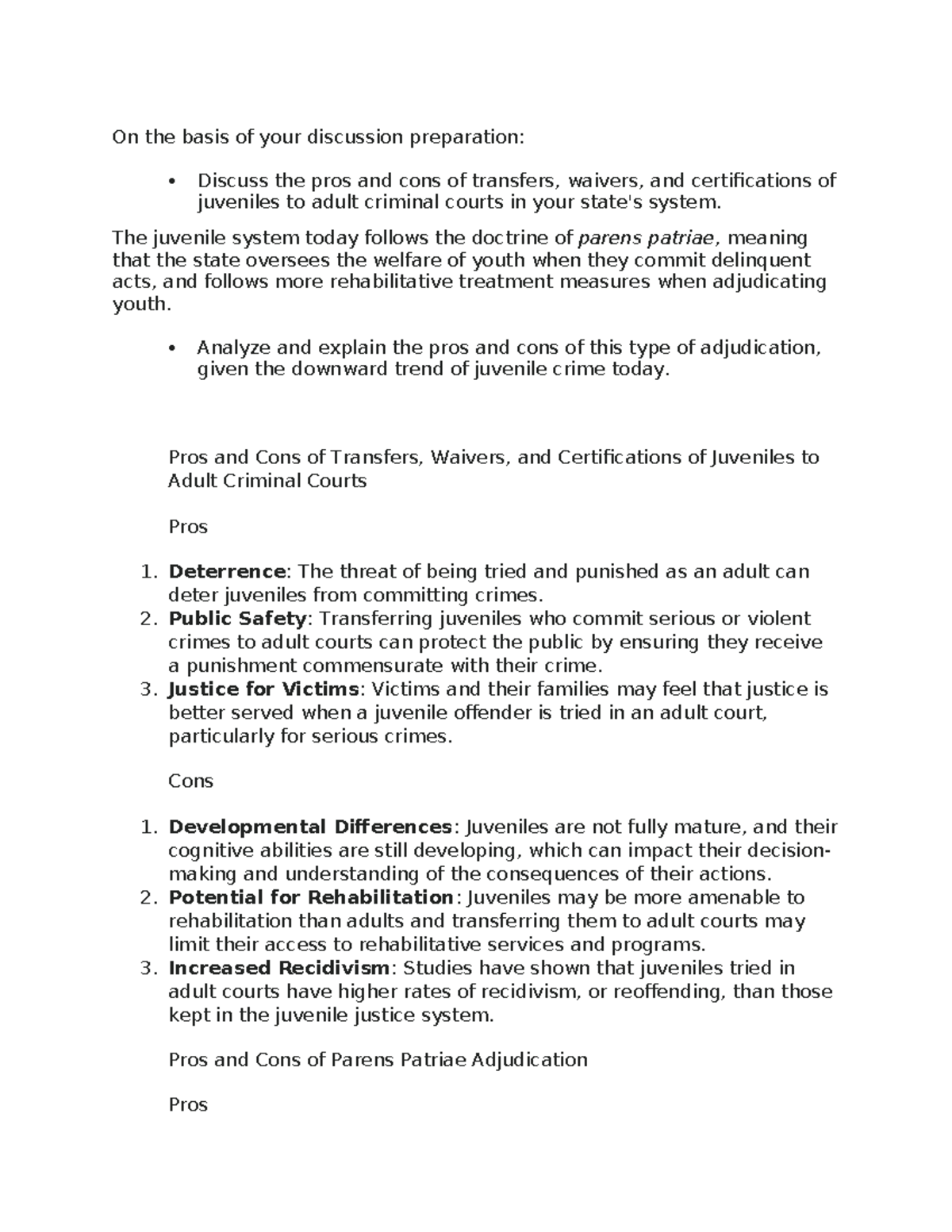 Week 10 Discussion - Juvenile Courts - On the basis of your discussion ...